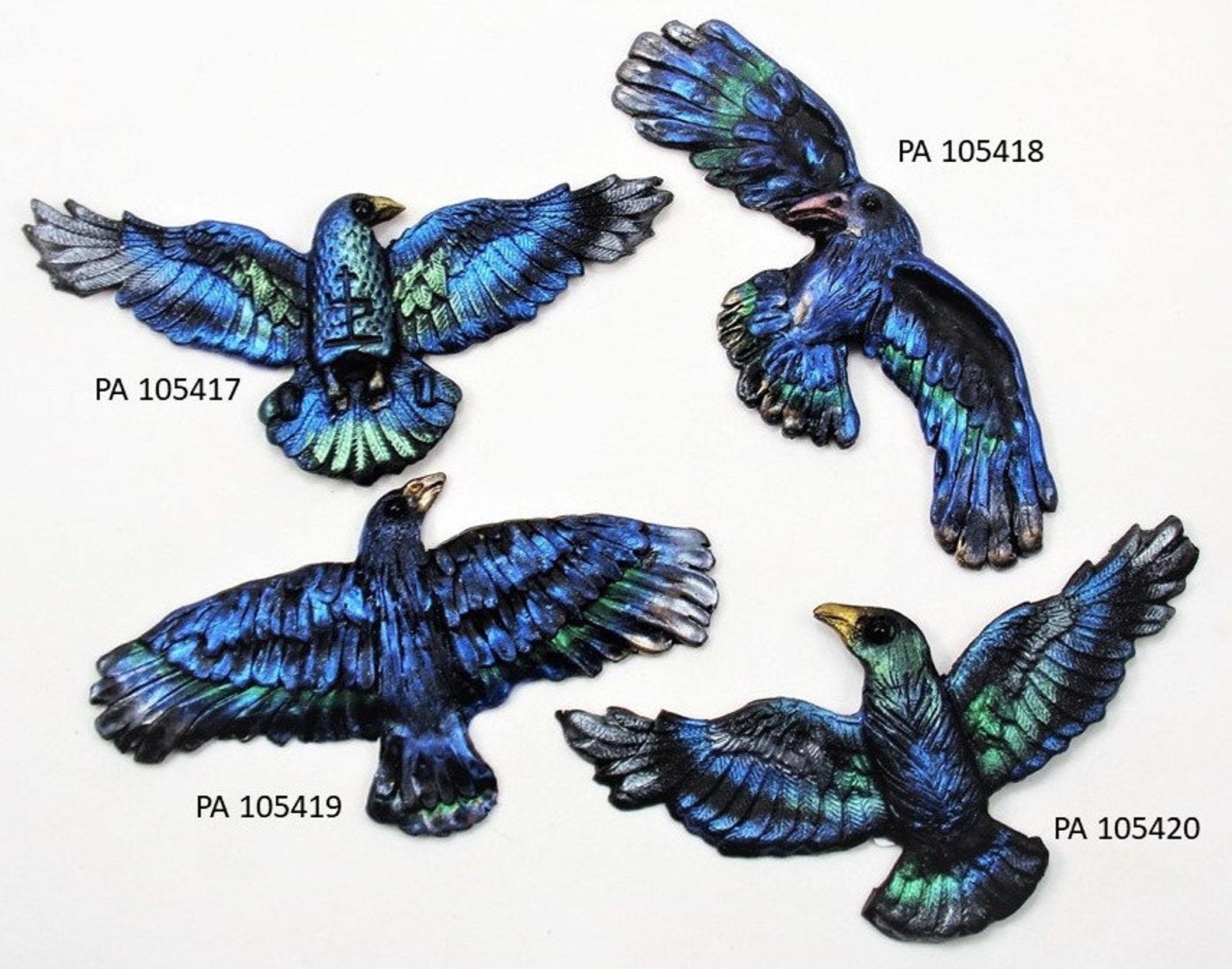 Studiostjames-hand Sculpted Soaring Raven Cabochon With Glass Eye-black ...