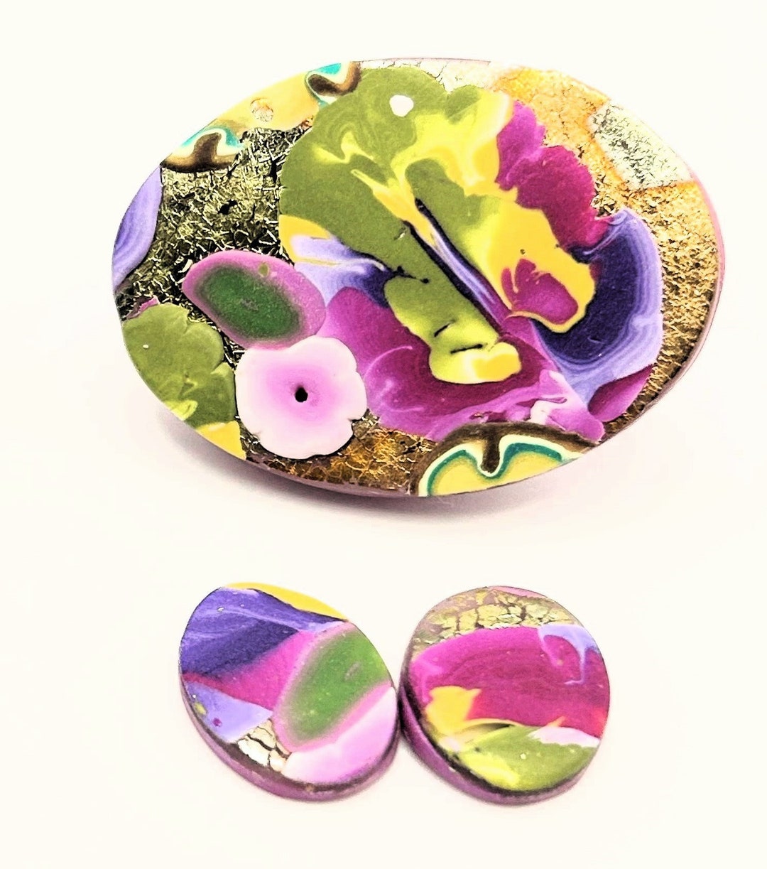 Studiostjames 40x30mm Cabochon Set-polymer Clay-monet's Garden Purple ...
