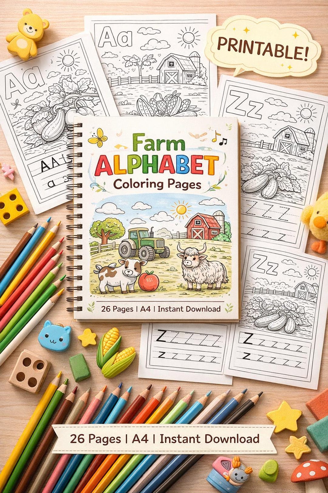 Farm Alphabet Printable – Preschool Letter Tracing & Coloring Pages PDF ...