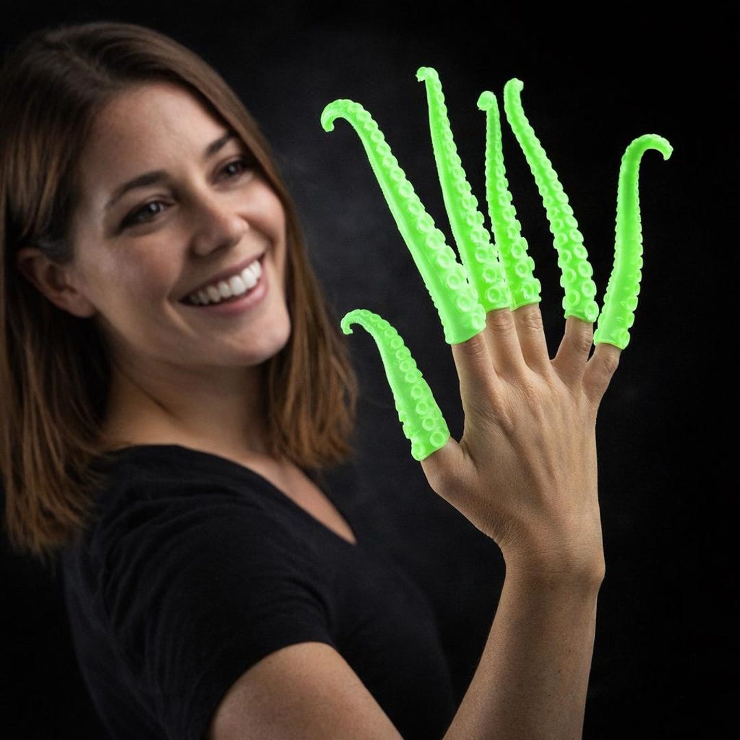 Ten Green Glow in the Dark Sea Monster Octopus Squid Finger Puppets ...