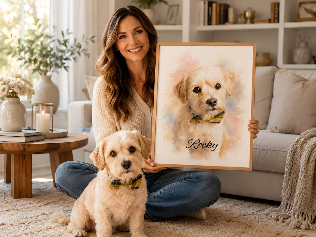 Custom Watercolor Pet Portrait, Personalized Dog Cat Wall Art (digital ...