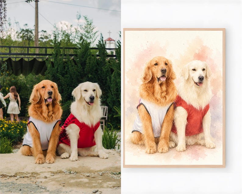 Custom Watercolor Pet Portrait, Personalized Dog Cat Wall Art (digital ...