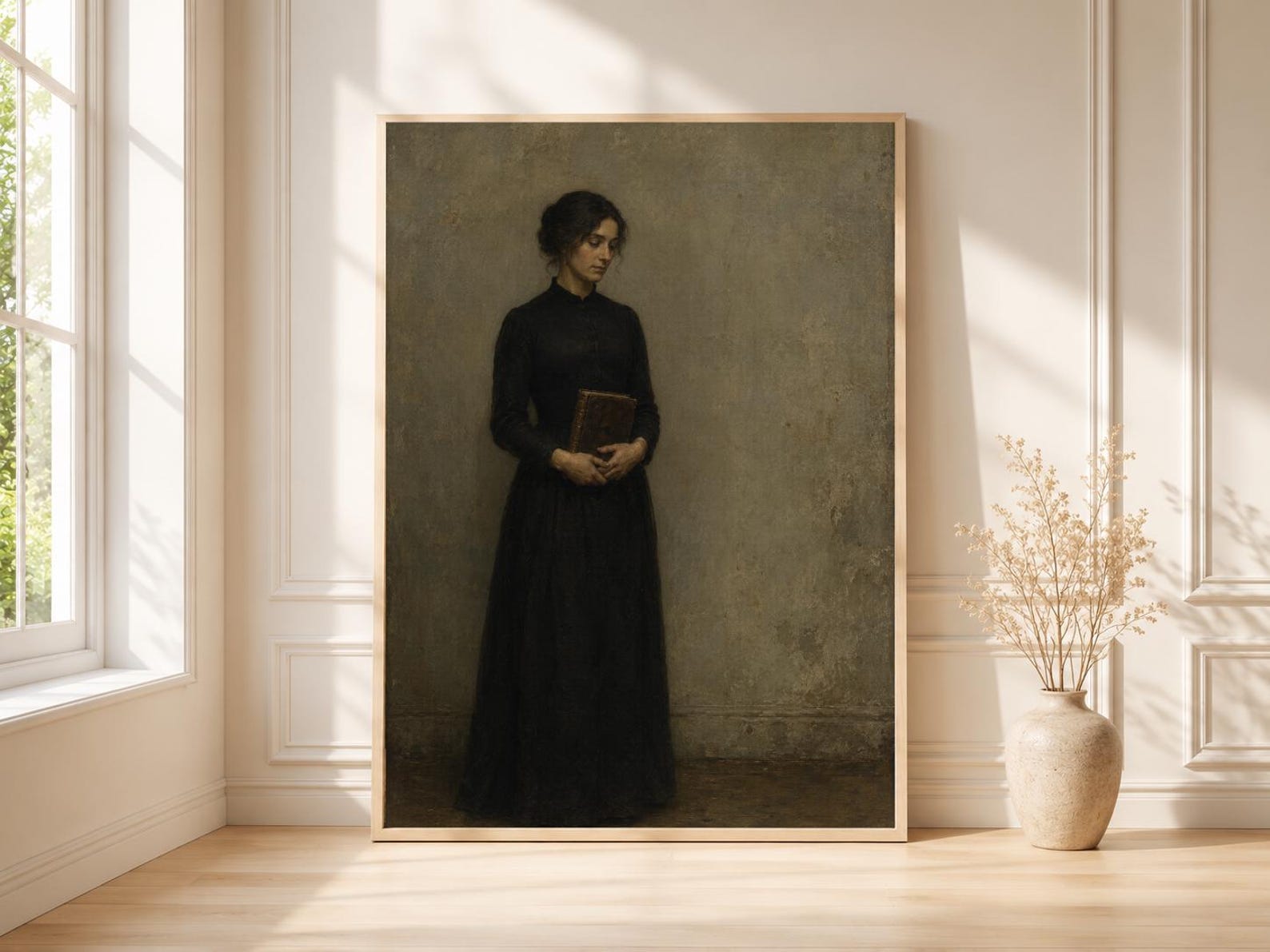 Dark Academia Woman Book Art Poster, Moody Literary Reading Portrait ...