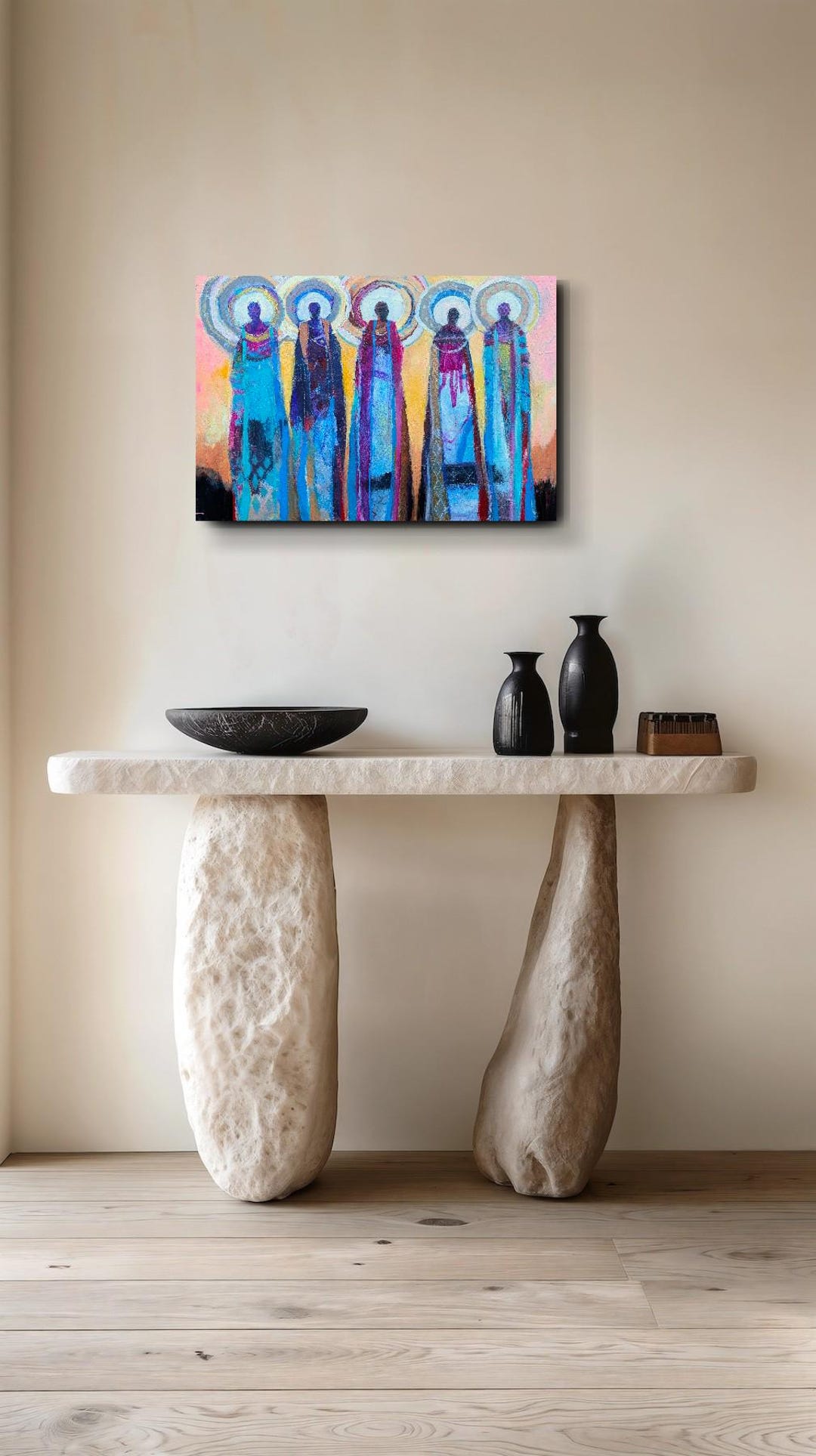 Large Abstract Figurative Painting, Colorful Divine Figures, 30x20 ...