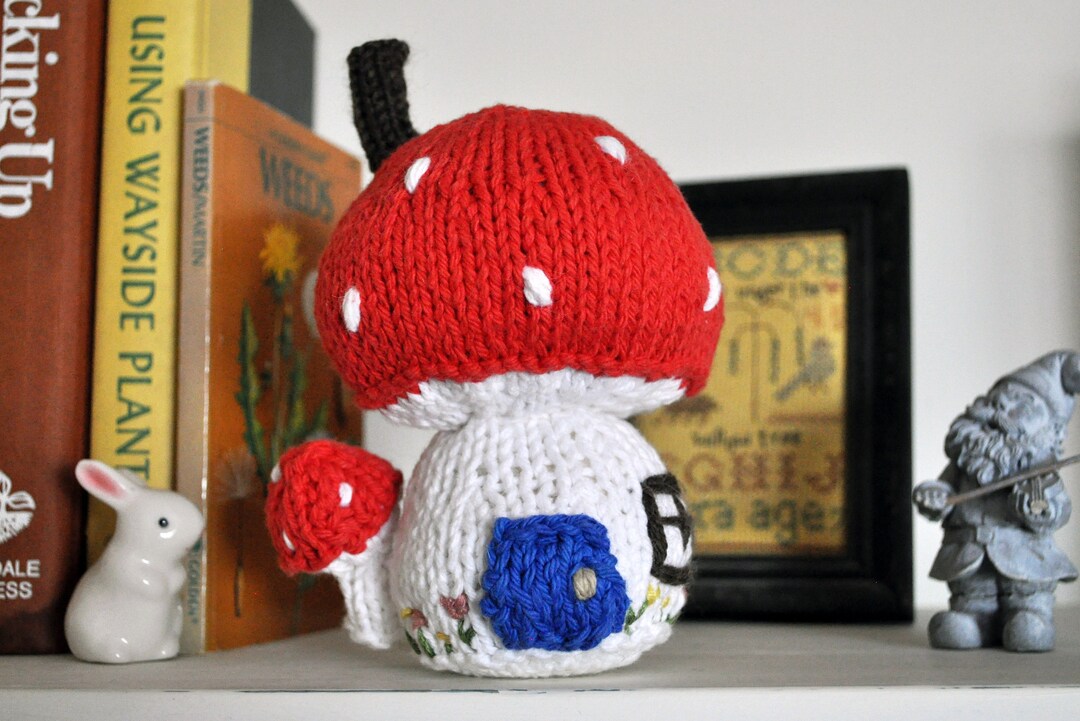 Hand Knit Toadstool Fairy Home Made With Cotton Yarn & Wool Stuffing ...