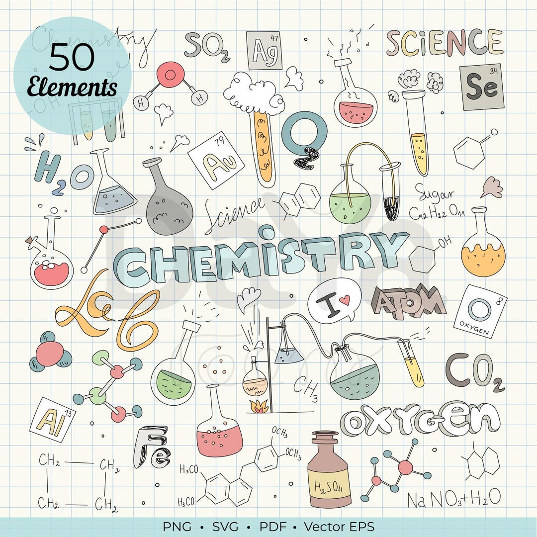 Chemistry Clipart Bundle, Hand Drawn Science Doodles, Laboratory PNG ...