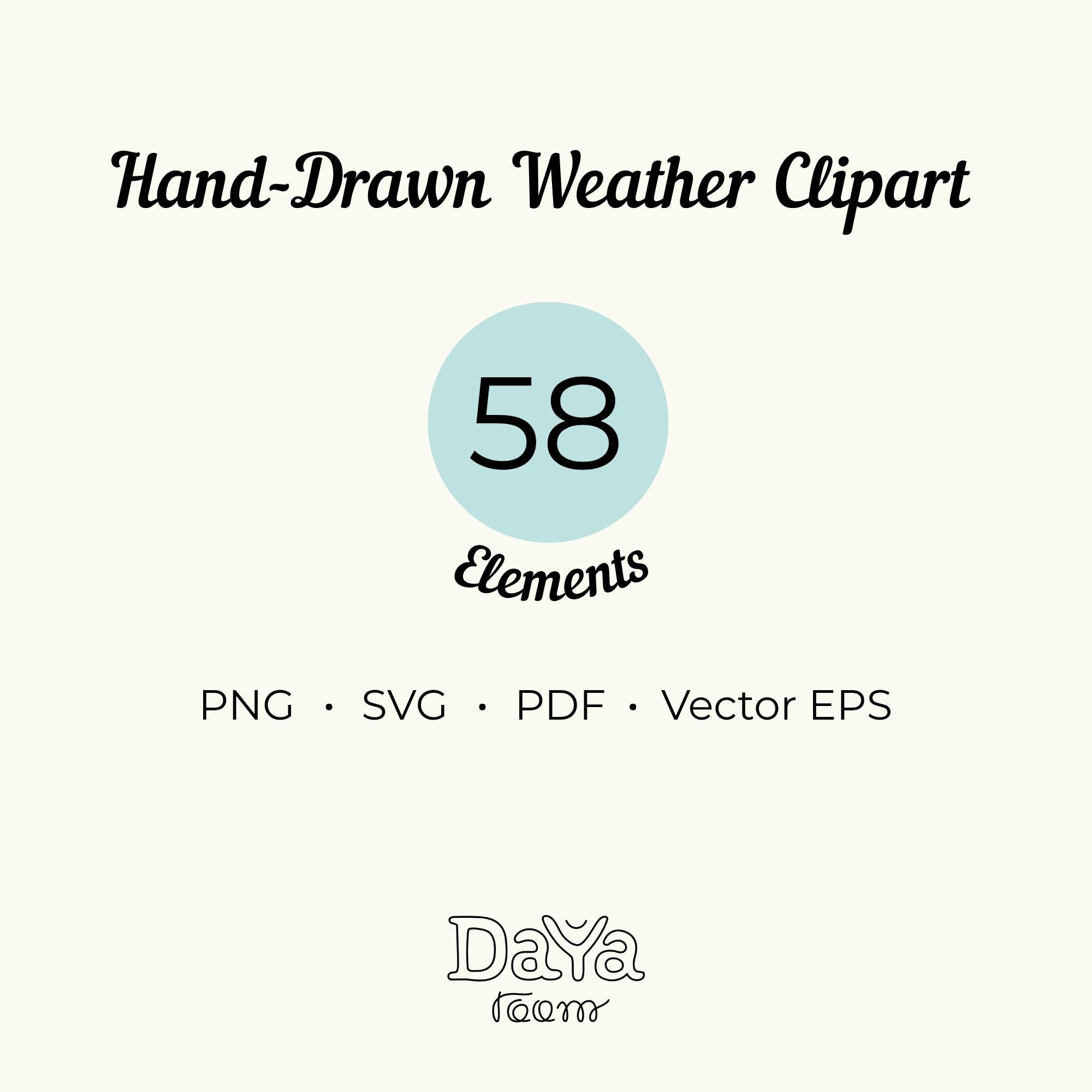 Hand-drawn Weather Clipart Bundle PNG SVG, Seasons Clipart, Weather ...