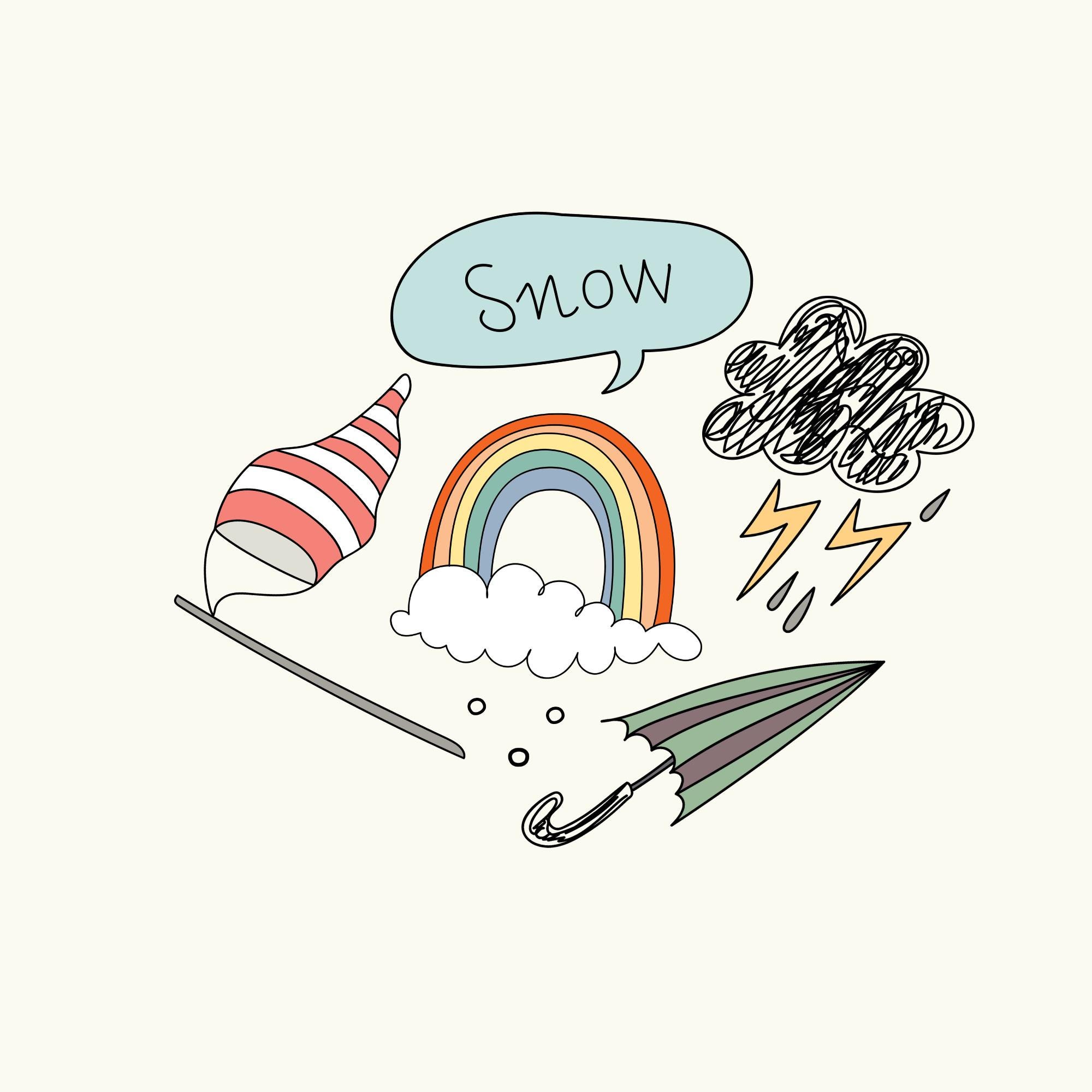 Hand-drawn Weather Clipart Bundle PNG SVG, Seasons Clipart, Weather ...