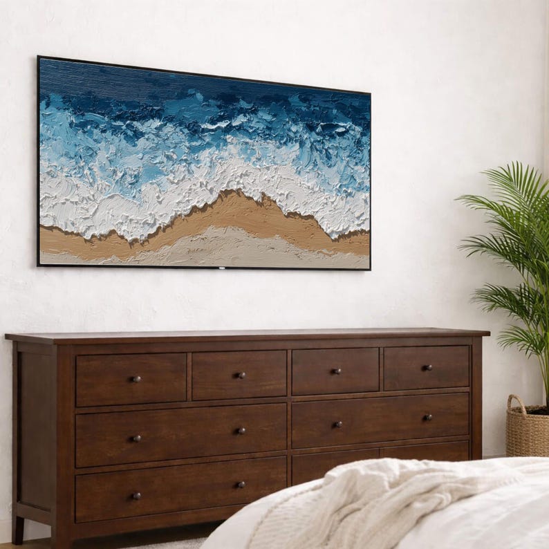 Arte para TV com moldura em formato de onda azul do oceano, paisagem ...