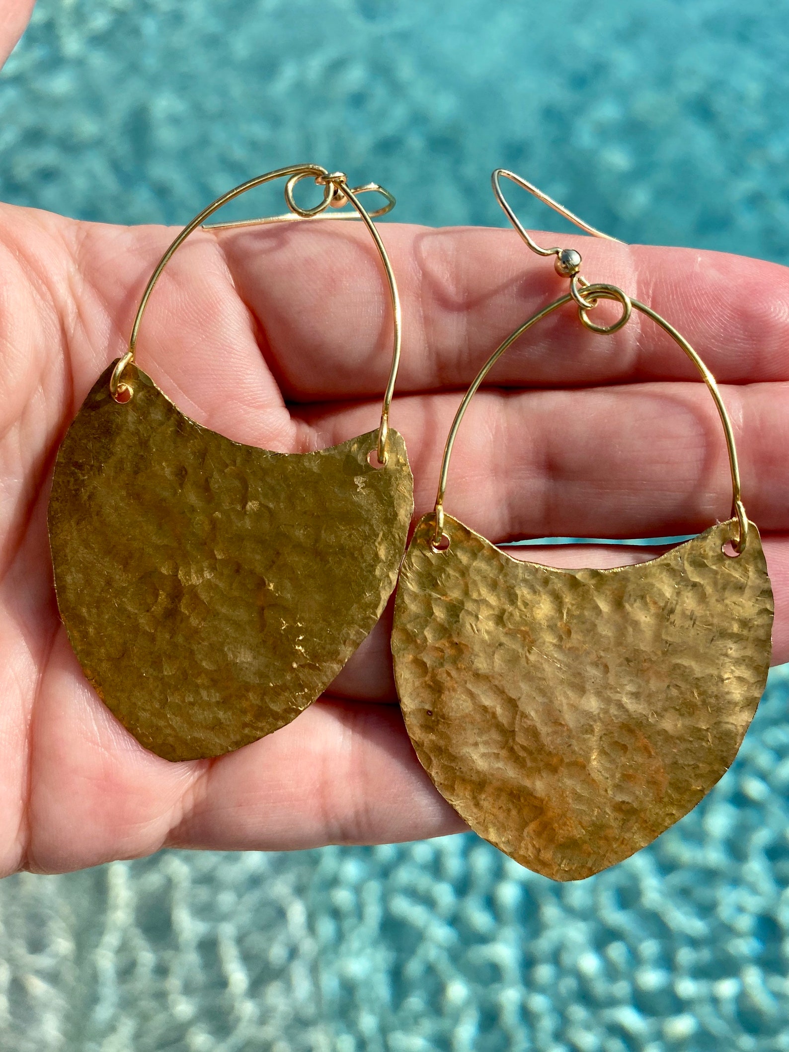 Primitive Hammered Brass Shield Olmec Hoop Earrings - Etsy