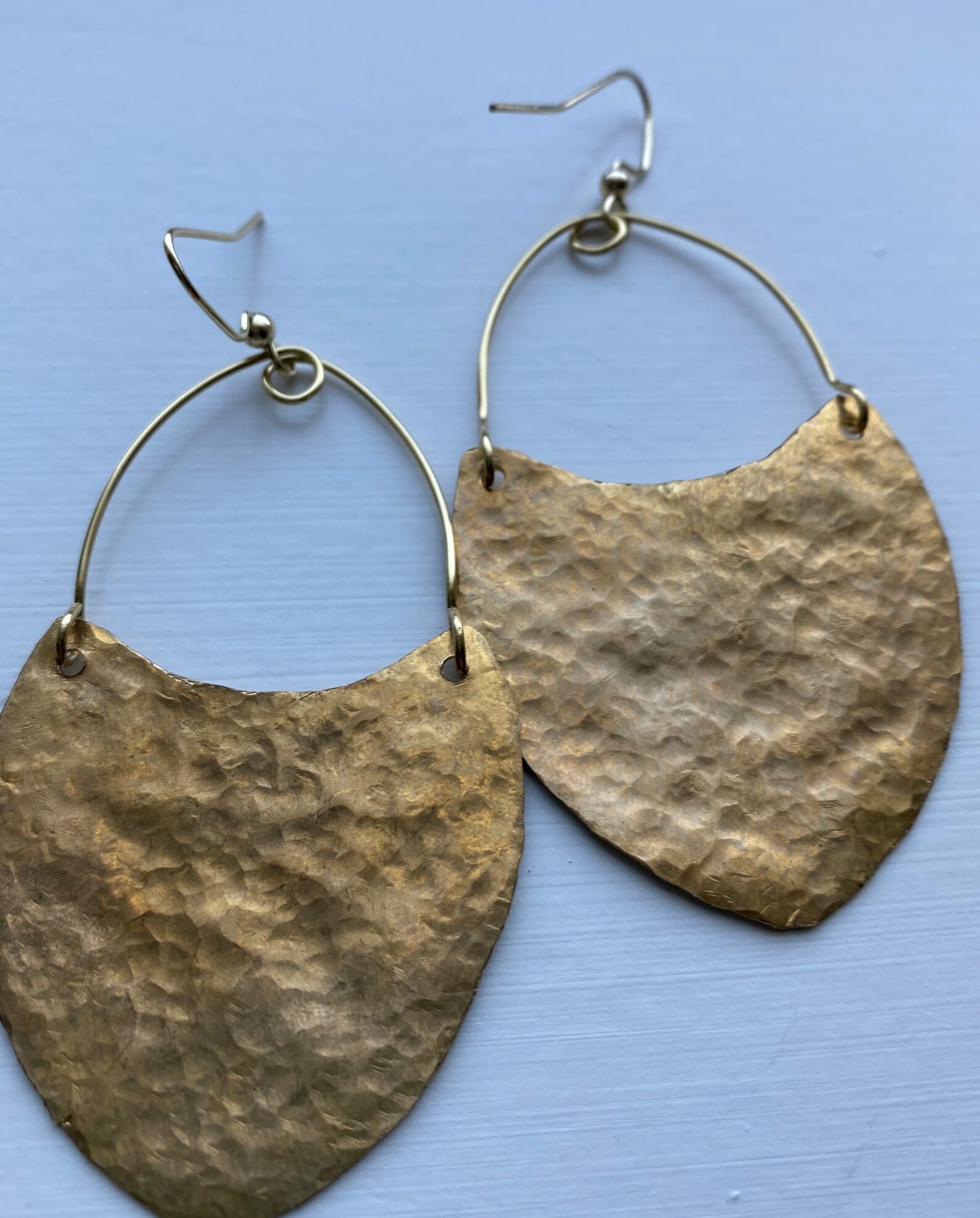 Primitive Hammered Brass Shield Olmec Hoop Earrings - Etsy
