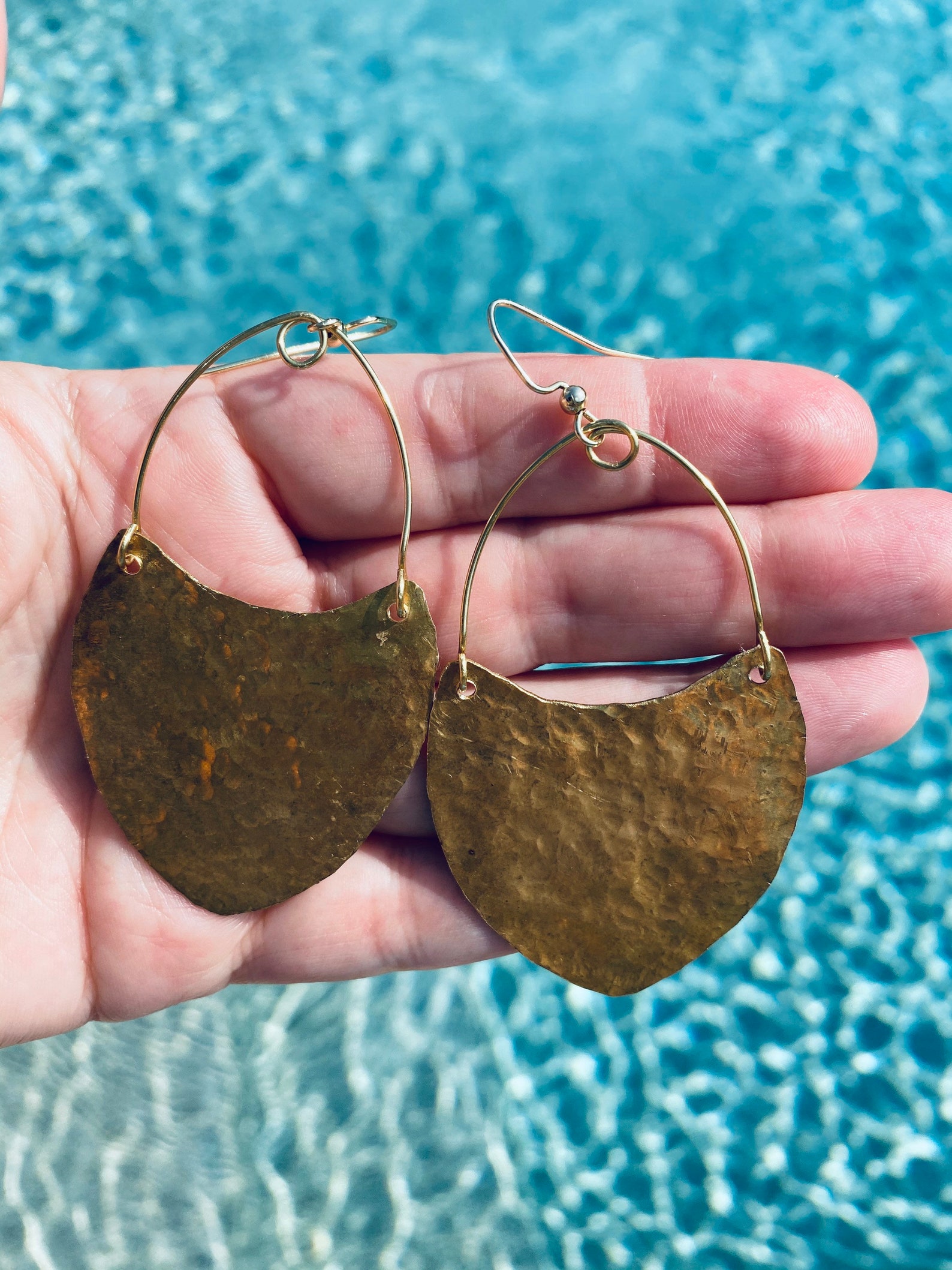 Primitive Hammered Brass Shield Olmec Hoop Earrings - Etsy