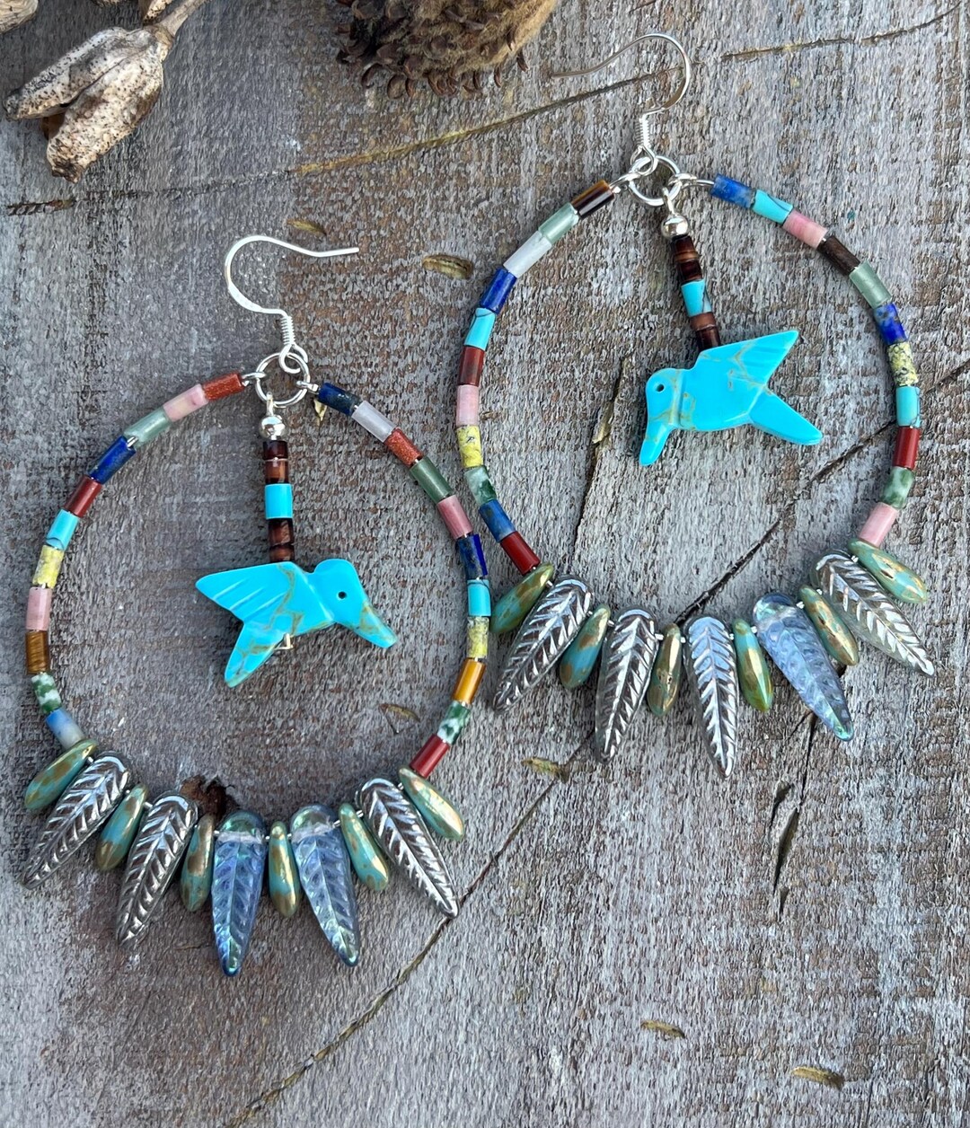 Spirit Colibri Fetish Painted Desert Hoop Earrings - Etsy