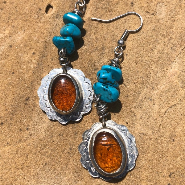 Turquoise and Amber Earrings - Etsy