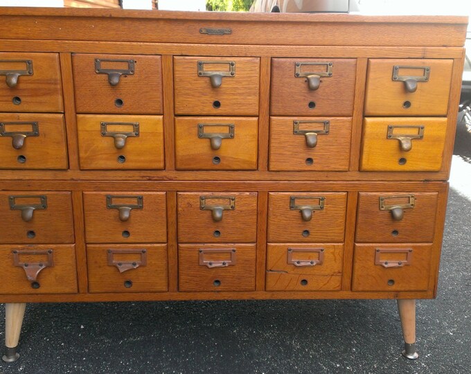 Vintage 20 Drawer Library Card File Cabinet Storage~ Oak W/remington ...