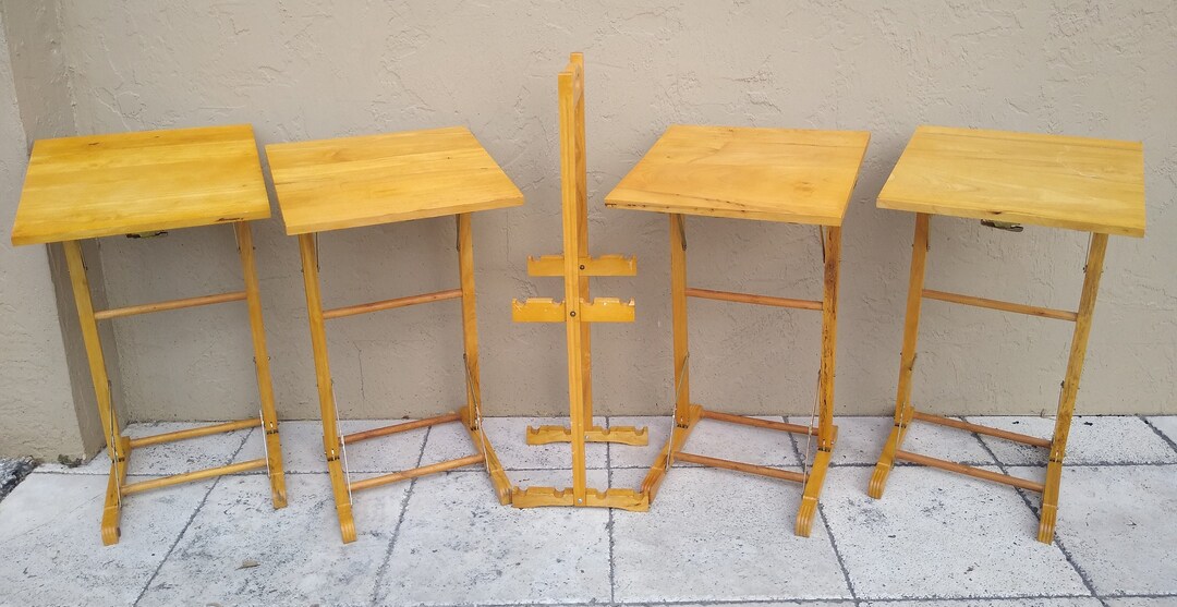 Pine Set TV Snack Tables Stand and Unique Interlocking - Etsy