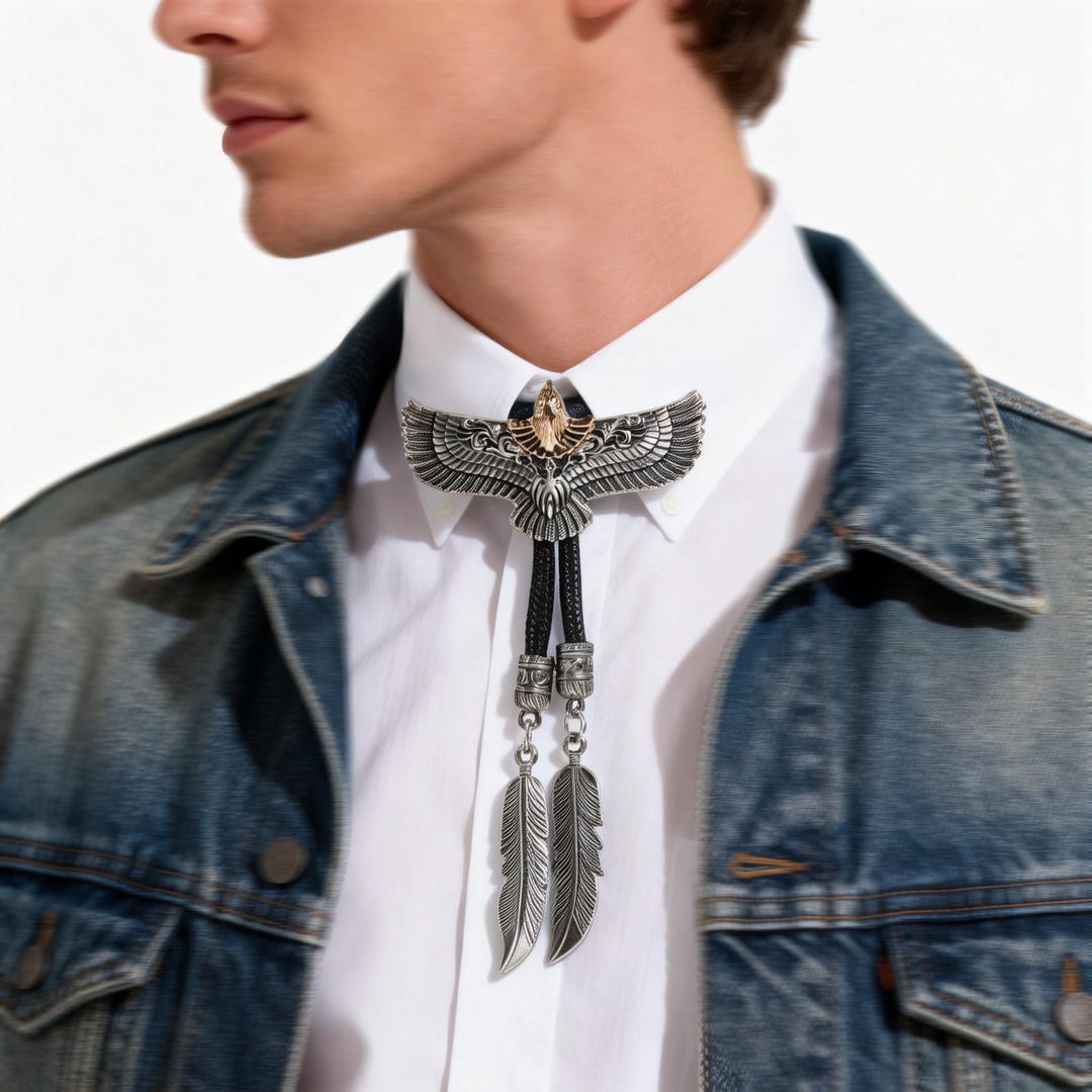 Two Tone Eagle Bolo Tie for Men, Rare Thunderbird Cowboy Necktie ...