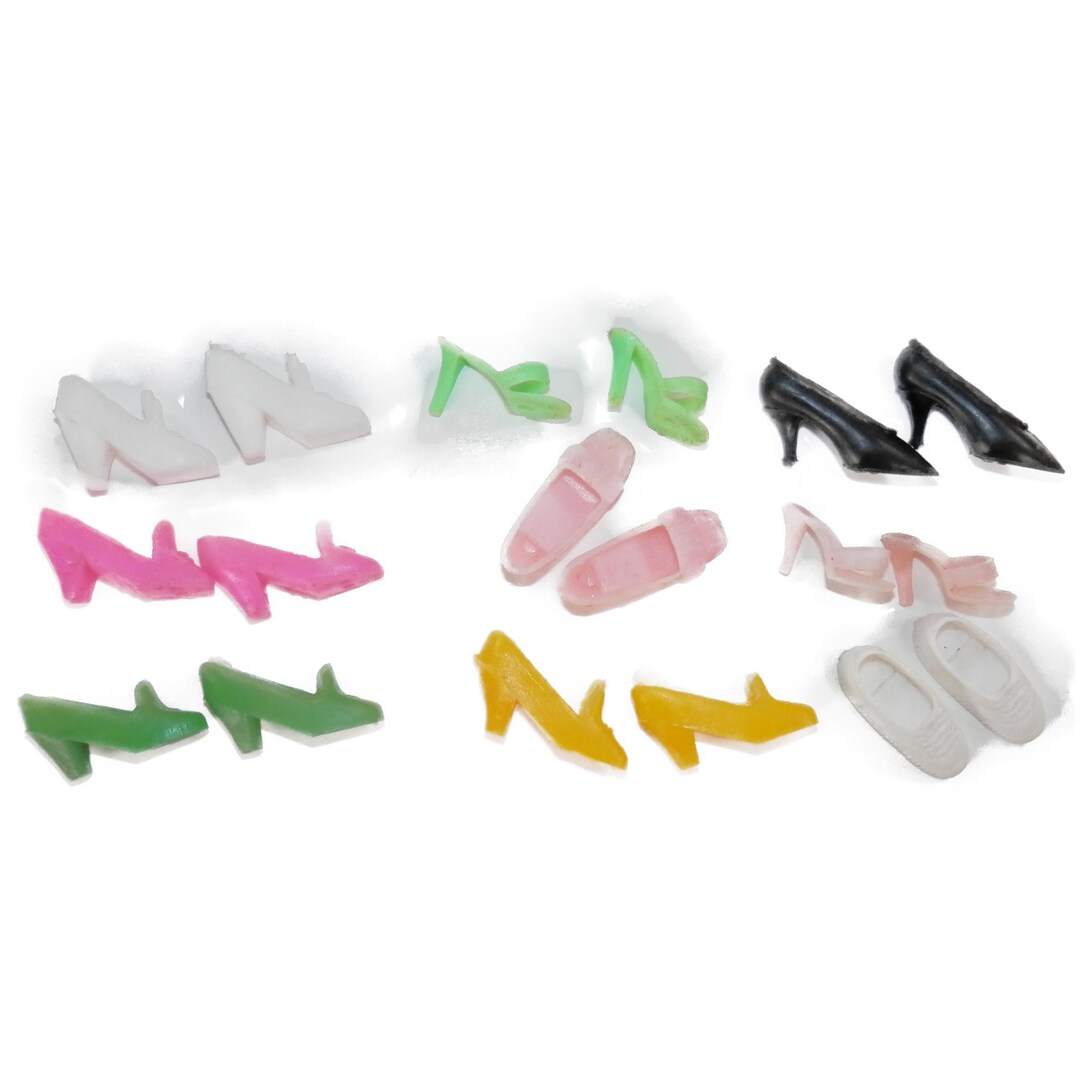 Vtg 1960s 1970s Mod Barbie Clone Pilgrim Heels Pink Green Open Toe 9pcs ...