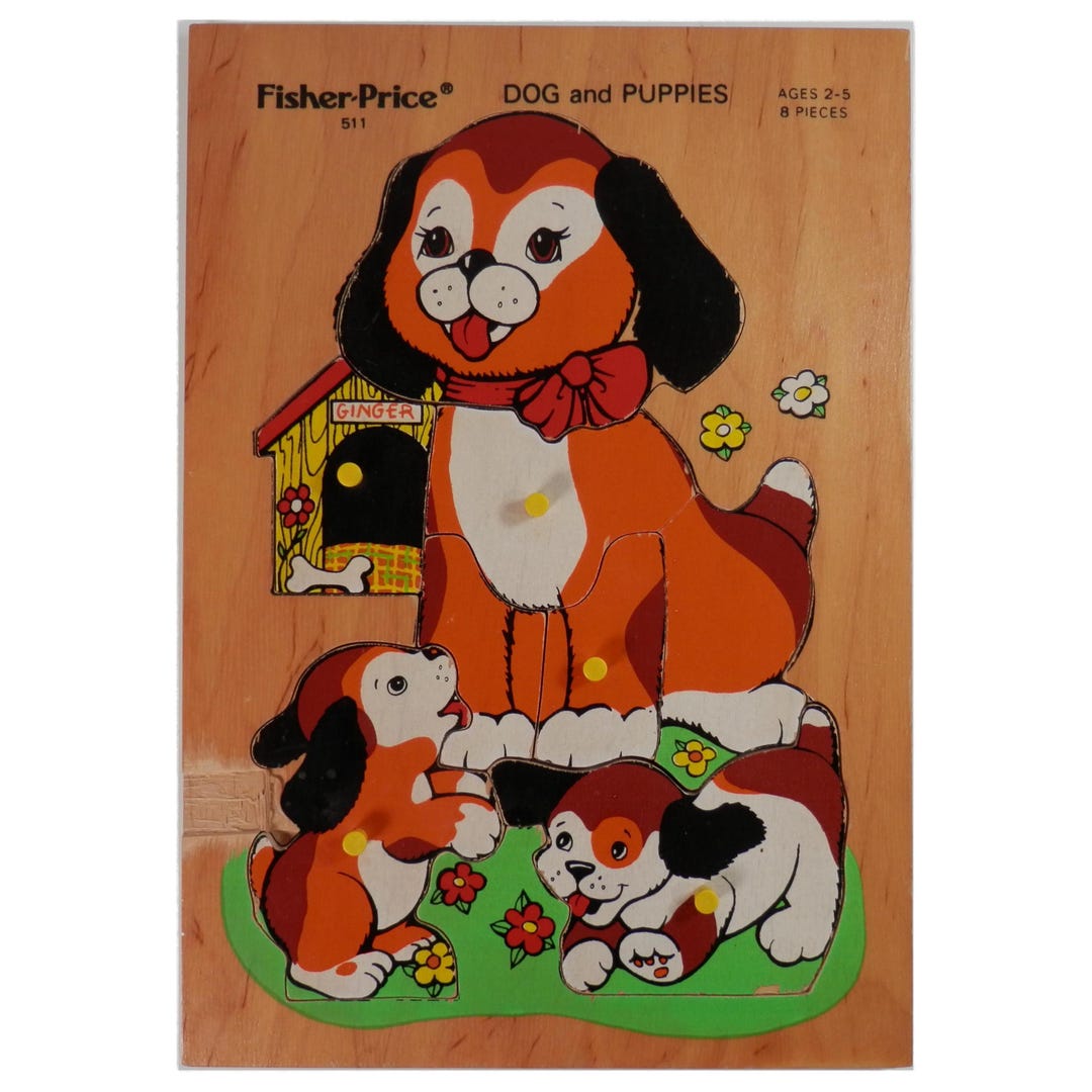 Vtg 1980s Fisher-price Wooden Peg Puzzle Dogs and Puppies # 511 Pick up ...