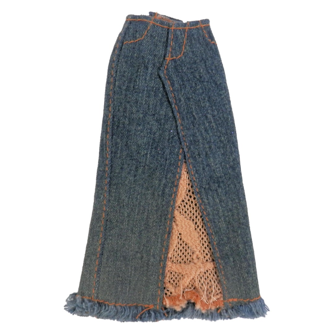 2002 Bratz Xpress It Cloe Long Denim Jean Maxi Skirt Lace Panel 00s Y2K ...