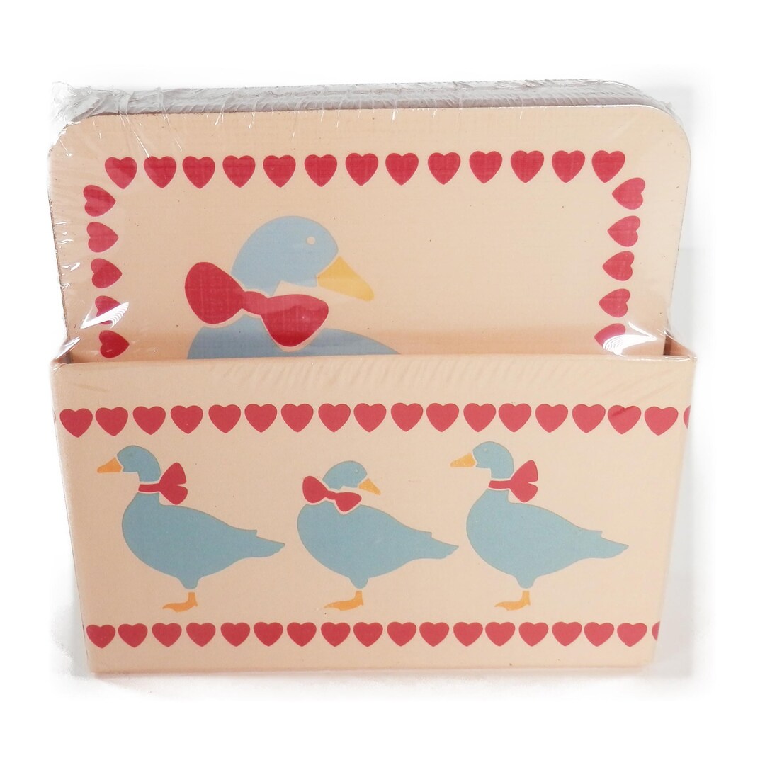 1987 Sealed Vintage Set Blue Country Ribbon Bow Goose 6 Coaster Set ...