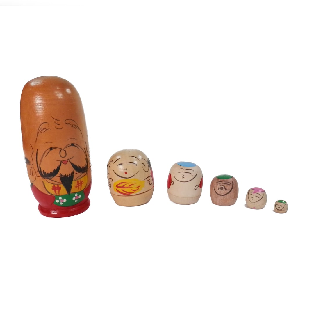 Vintage Marked 'japan' Wooden Fukuruma Men 6 Nesting Dolls Hand Painted ...