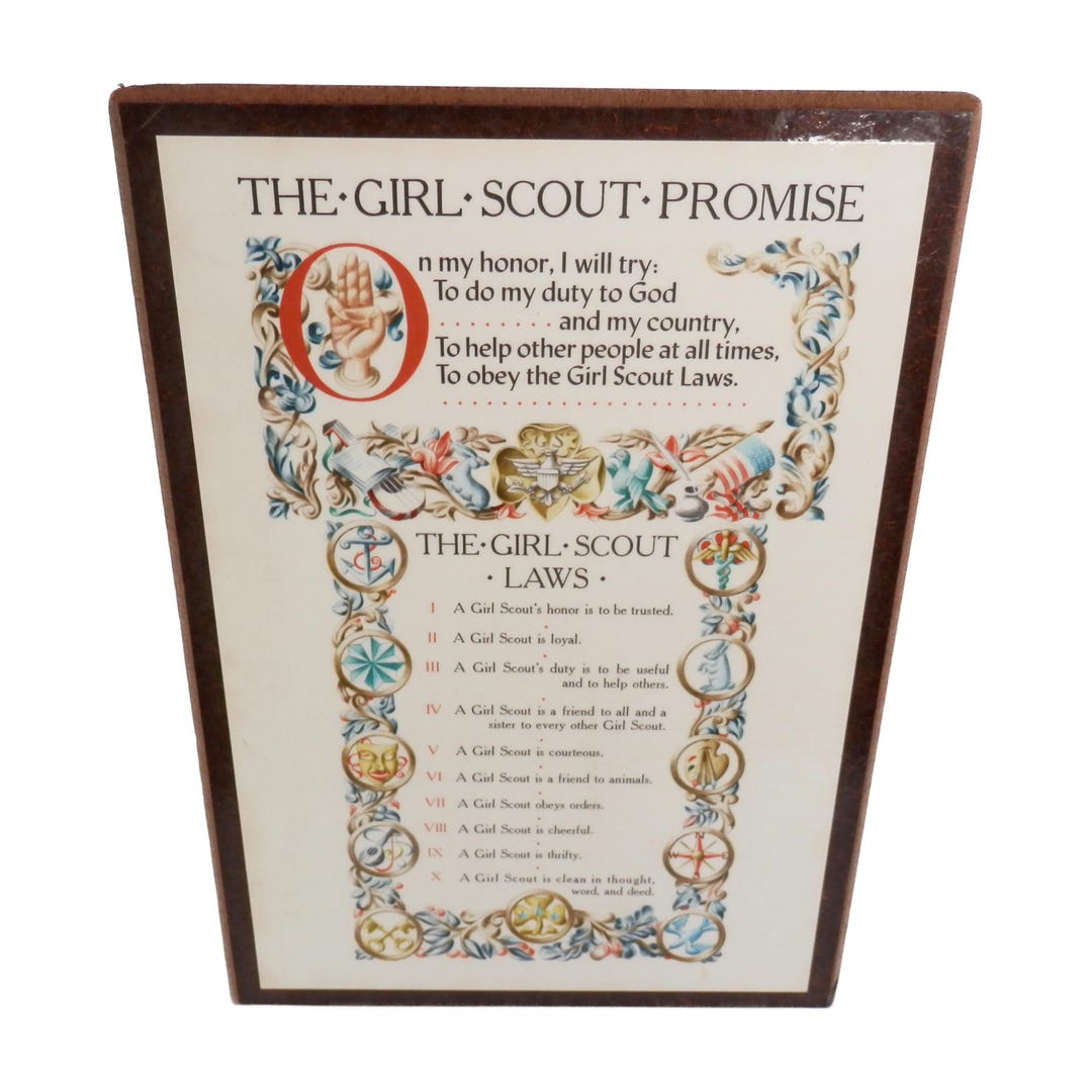VTG 60s Girl Scout Promise Laws Standing Wood Plaque Sign Rules 12x8 ...