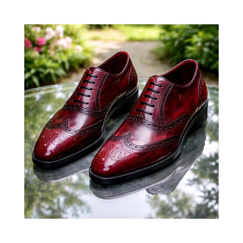 Handmade Red Color Leather Wingtip Shoes Dress Lace Up - Etsy