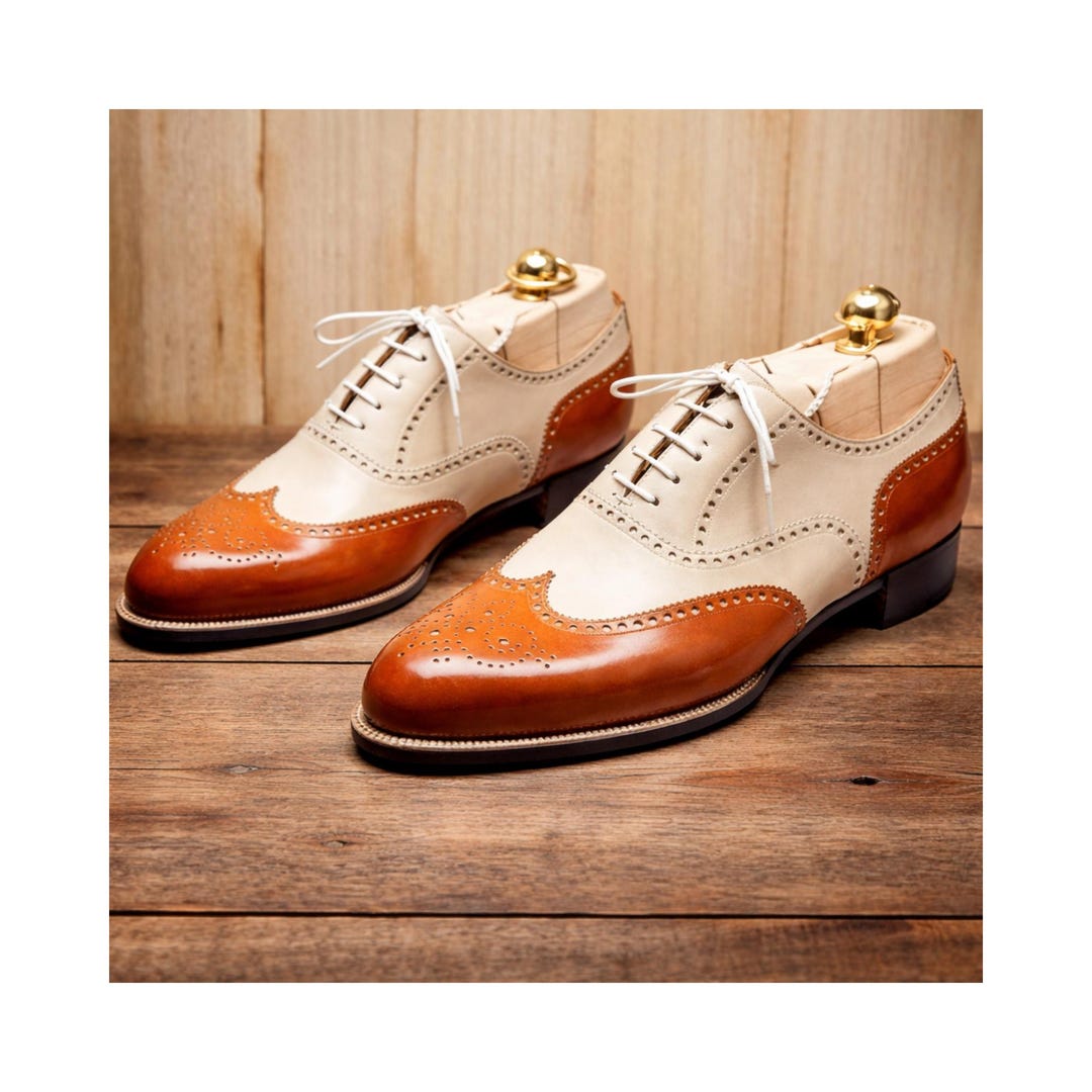 Handmade Two Tone Leather Oxford Shoes Lace up Brogue - Etsy