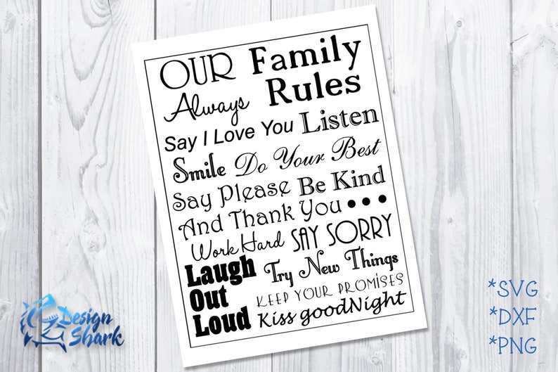 Our Family Rules SVG/DXF/PNG - Etsy