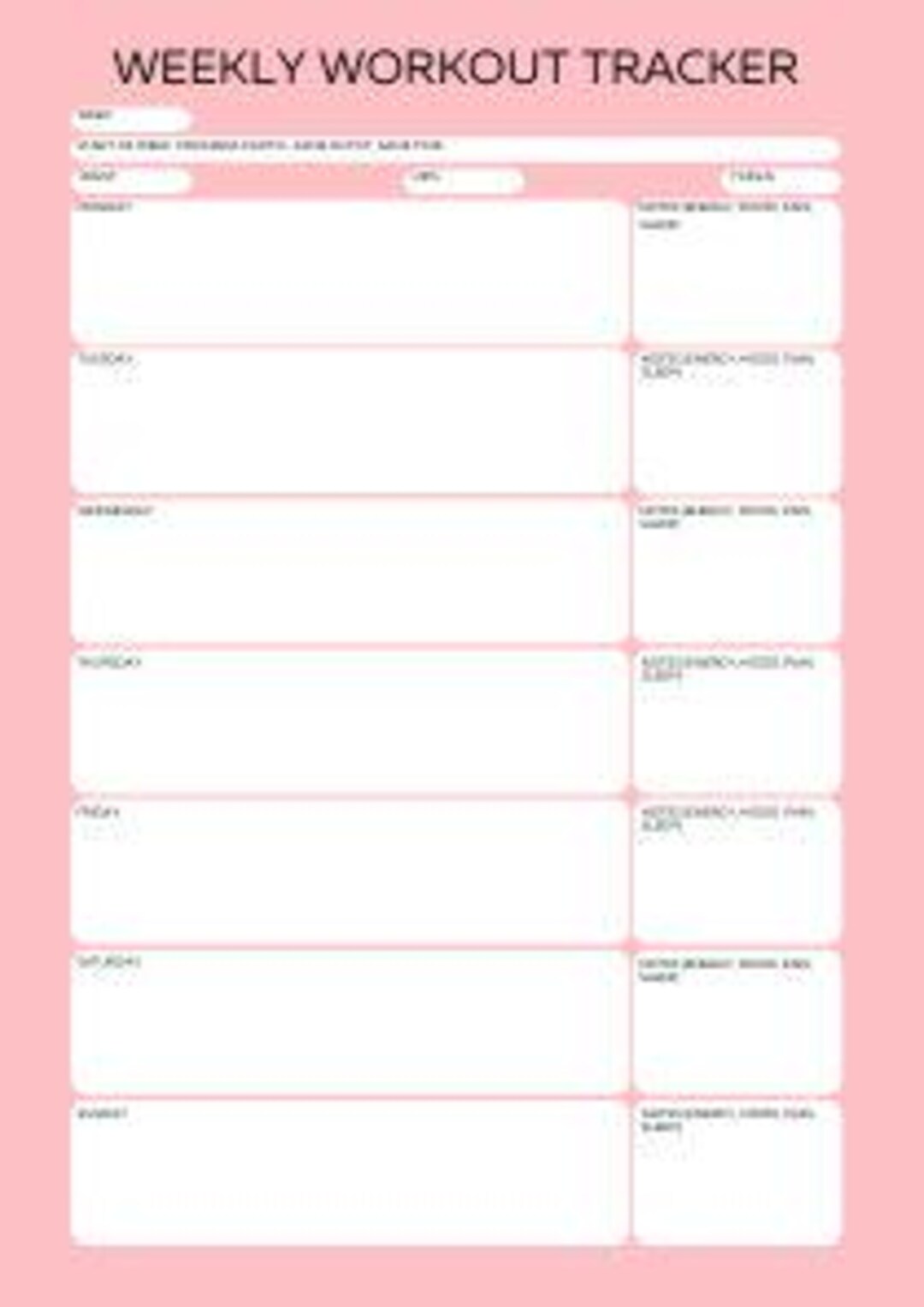 Weekly Workout Tracker Printable | Fitness Planner PDF | A4 Workout Log ...