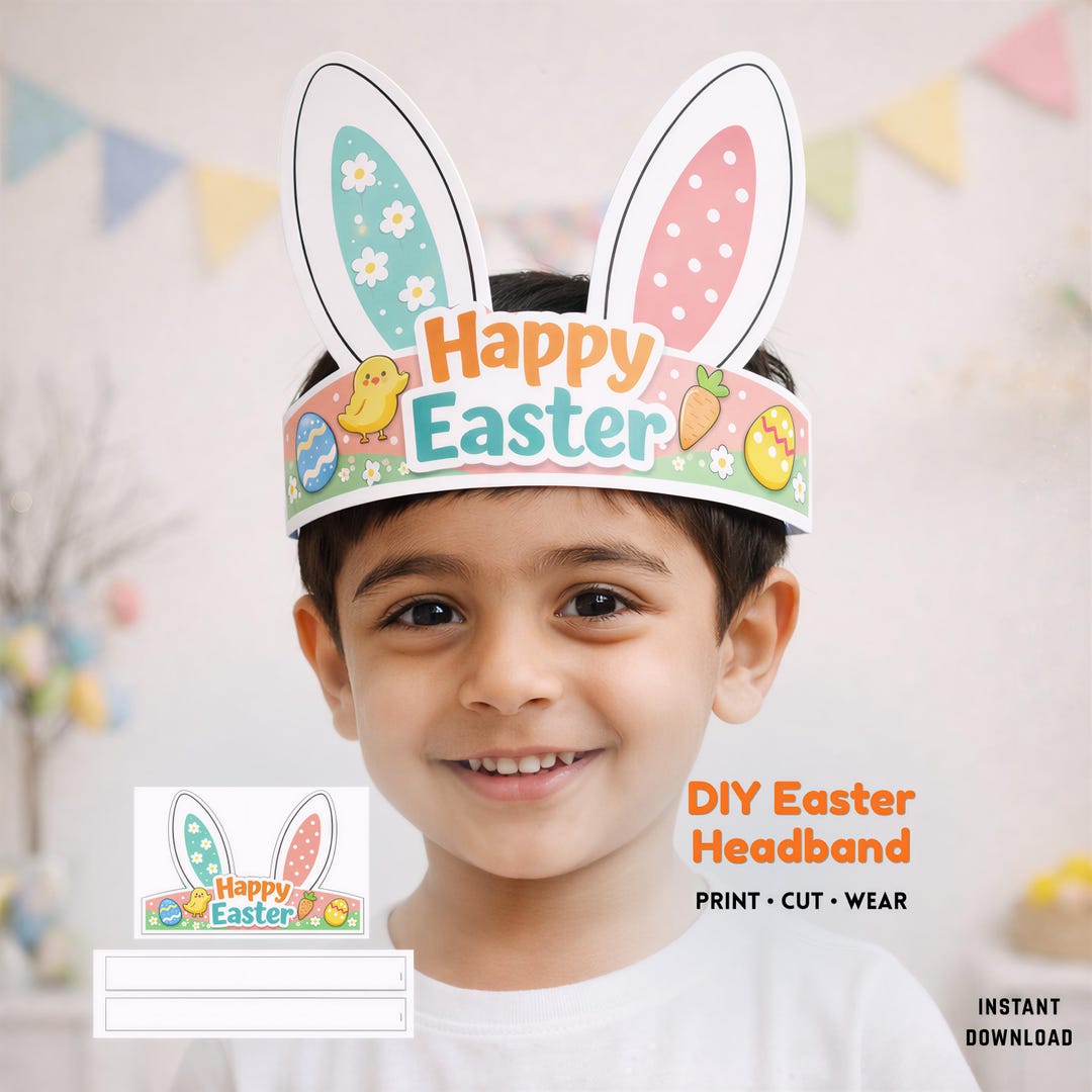 Easter Headband Printable, Last Minute Bunny Ears Headband DIY Craft ...