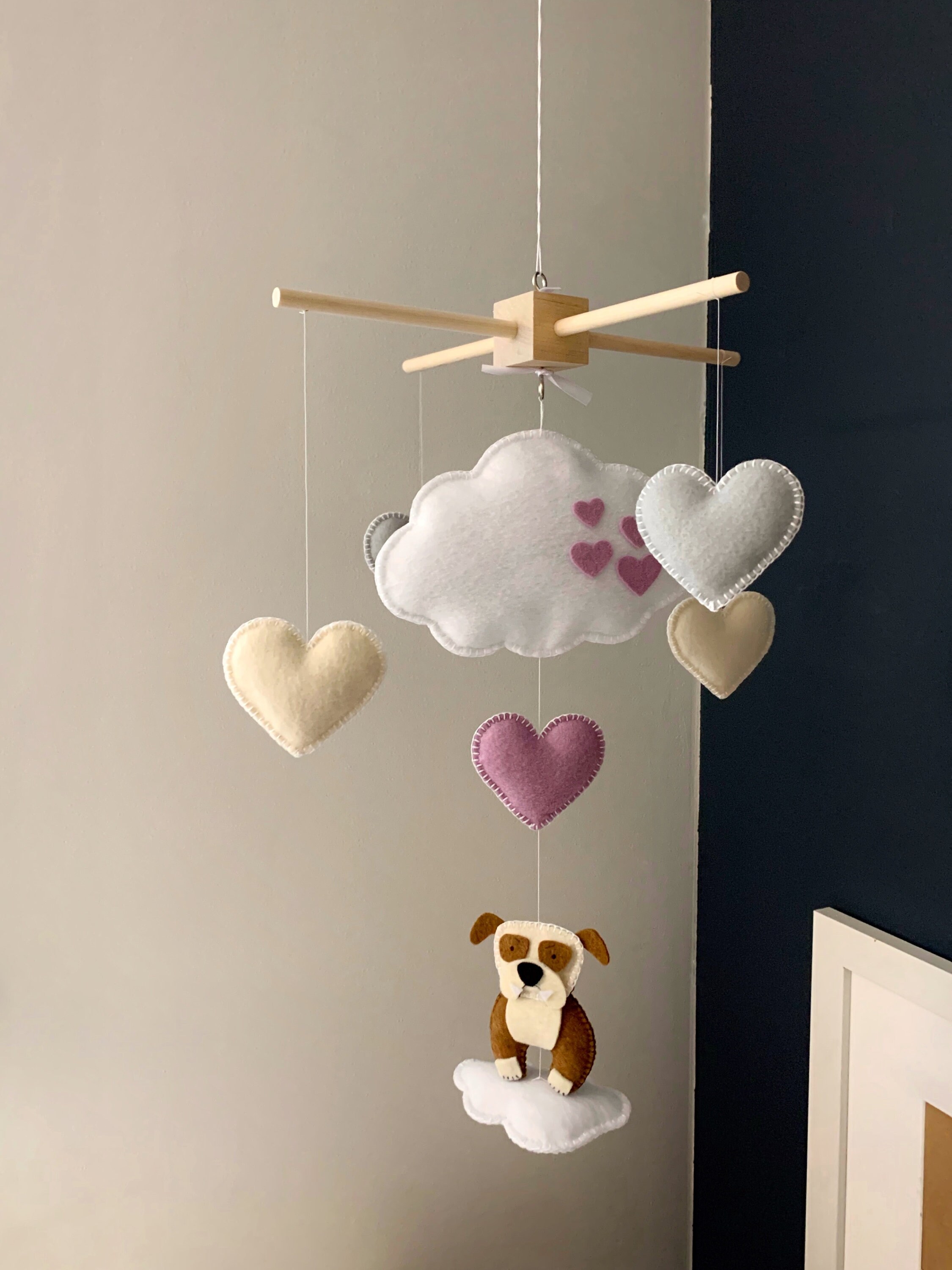 Felt Dog Baby Mobile – Hearts, Clouds, Custom Puppy Nursery Decor - Etsy