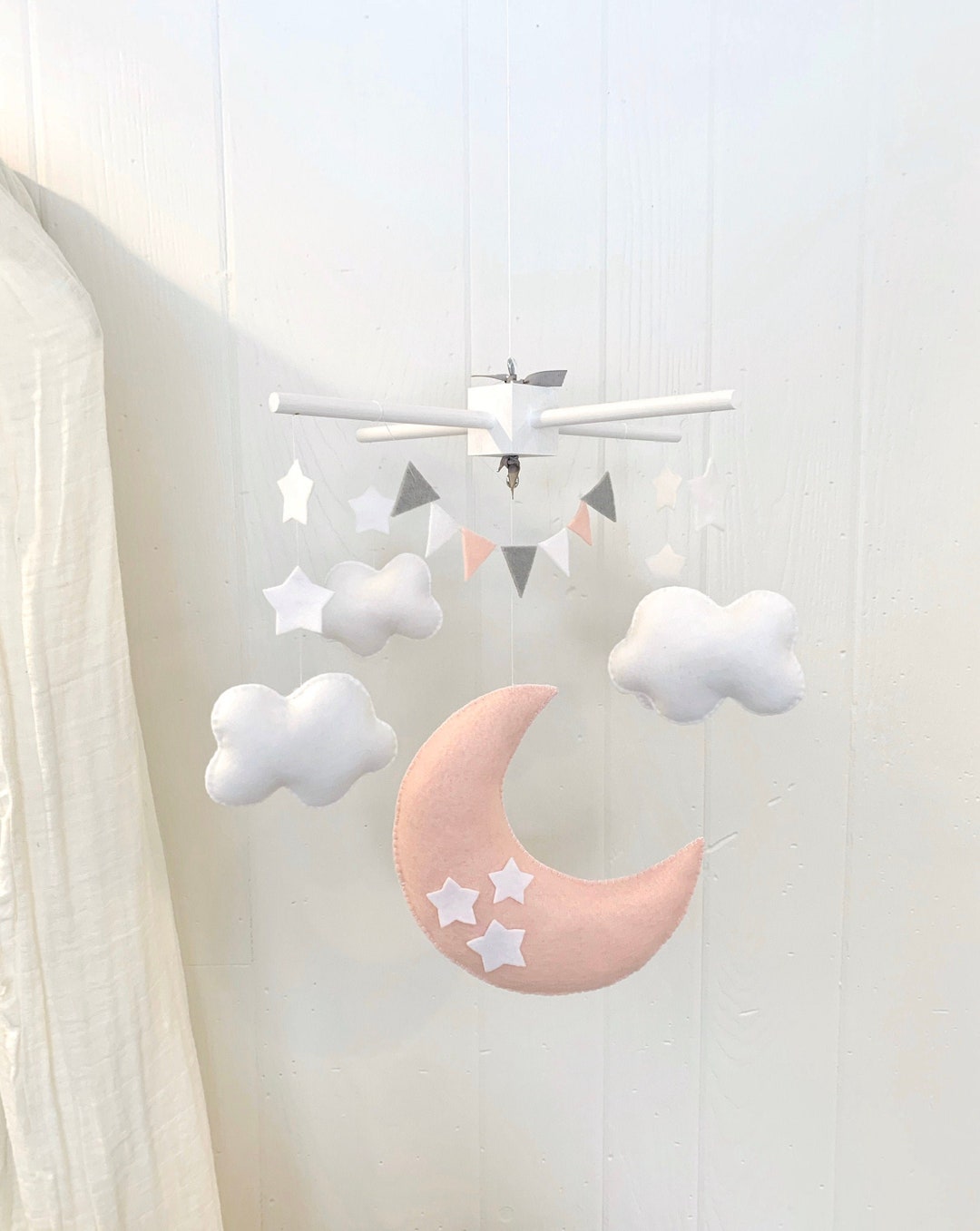 Baby Mobile - Moon Mobile - Moon Stars Mobile - Pink and White Nursery ...