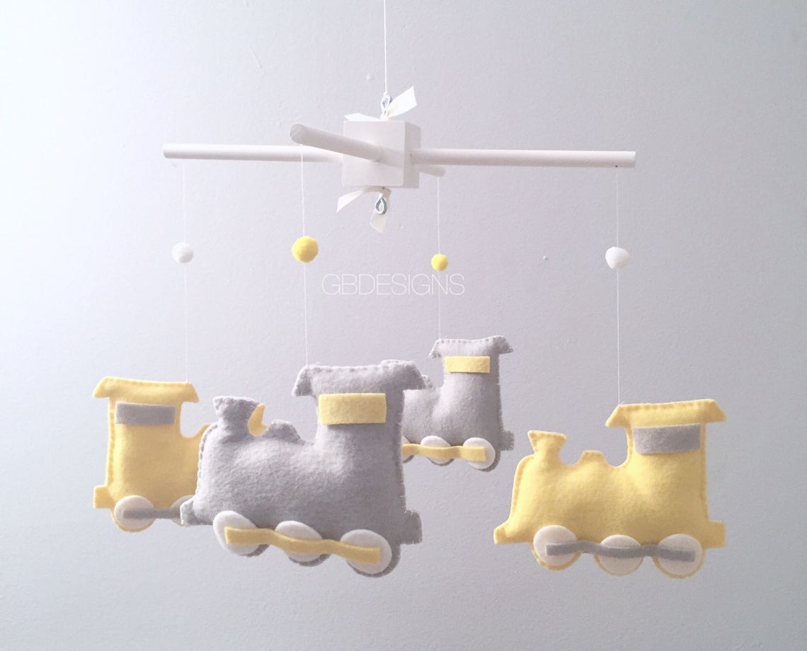 Baby Mobile baby Crib Mobile train Mobile Yellow and Gray - Etsy