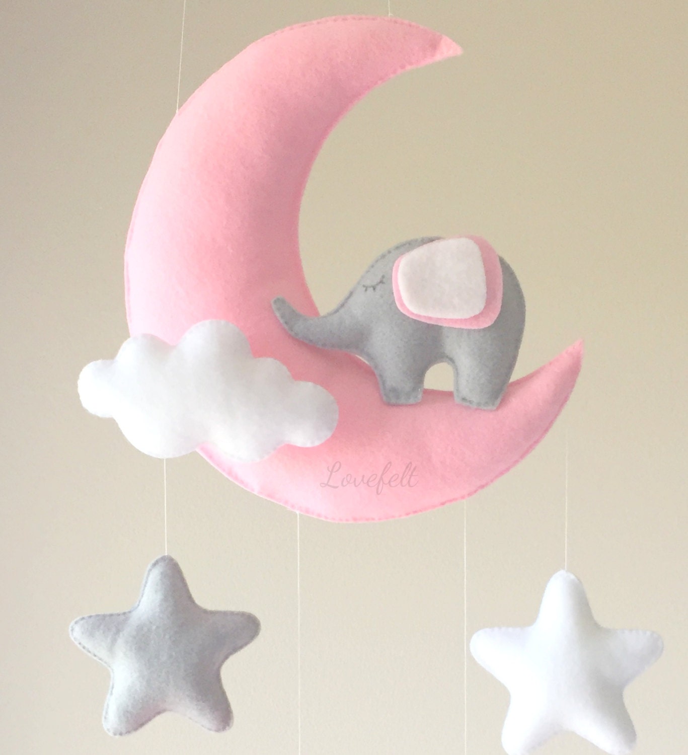 Baby Mobile - Baby Mobile Elephant - Moon Mobile - Pink Mobile - Baby ...
