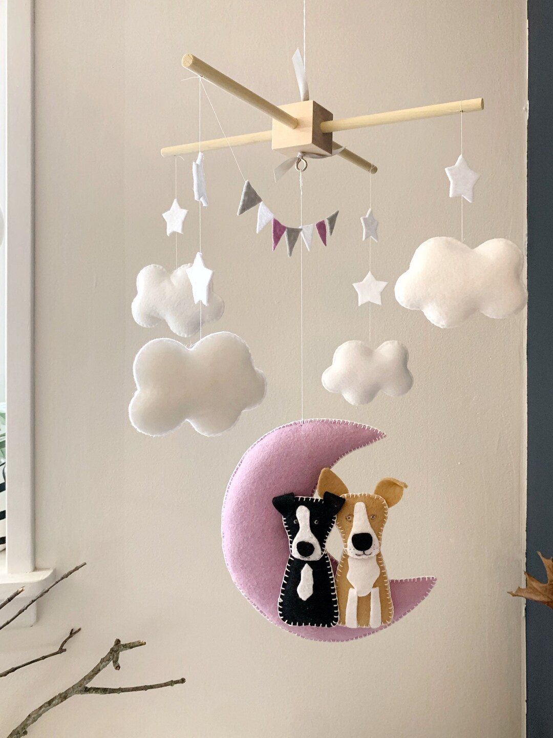 Baby Mobile Dogs, Nursery Decor Dogs, Dog Mobile, Newborn Gift, Moon ...