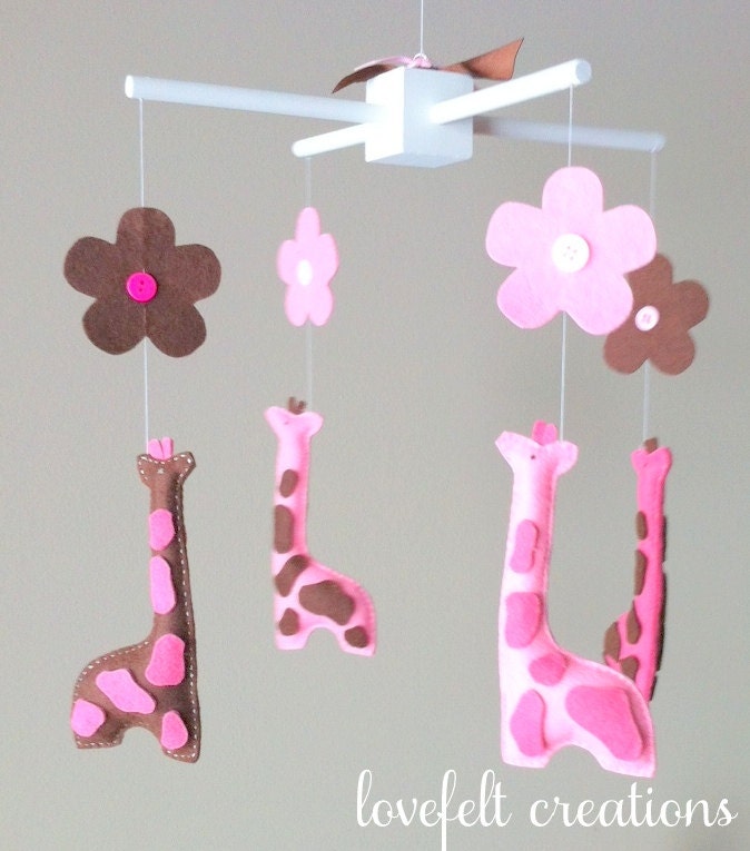 Pink Giraffe Baby Mobile – Felt Nursery Decor, Customizable Colors - Etsy