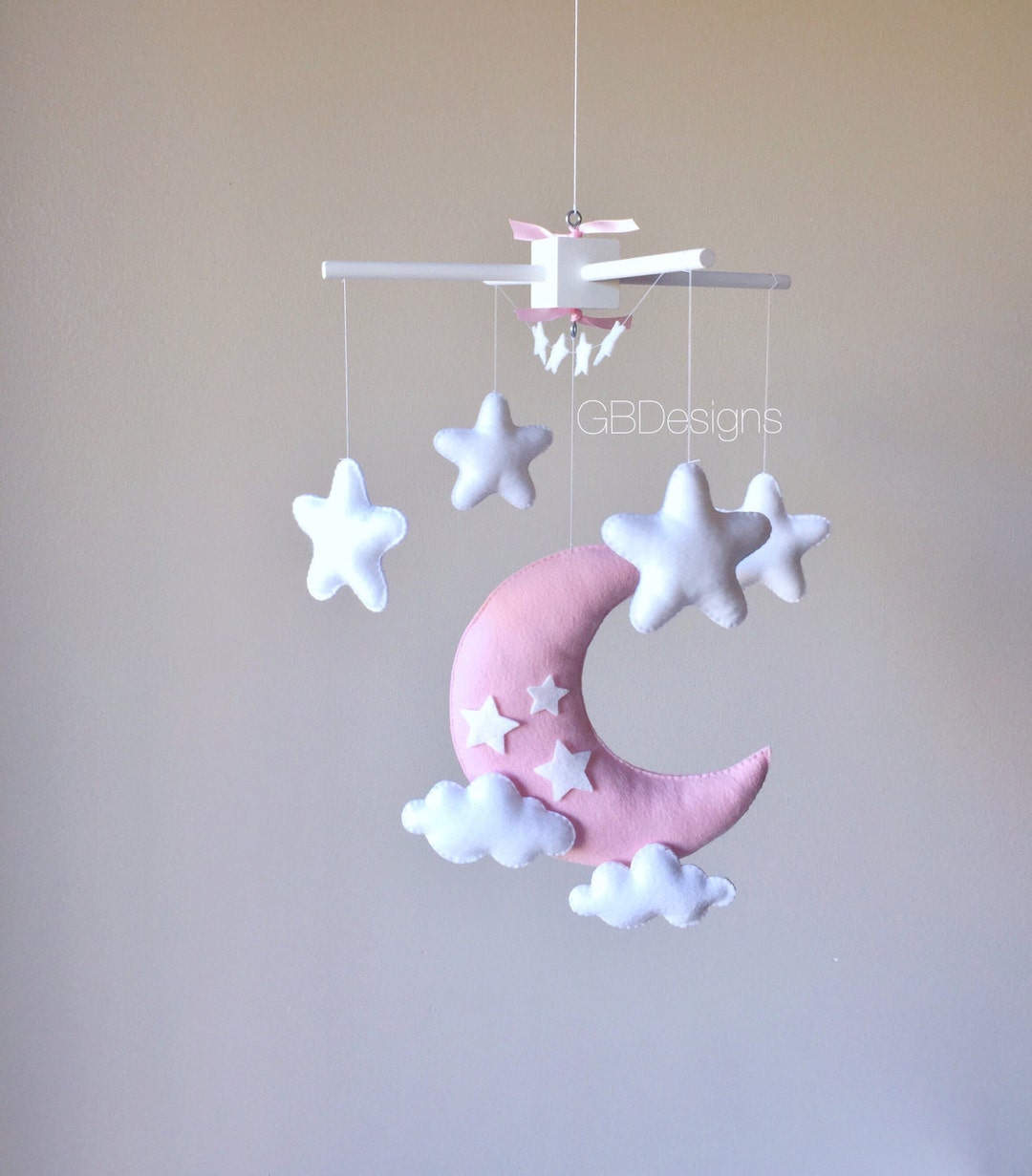 Baby Mobile - Moon Mobile - Moon Stars Mobile - Pink and White Nursery ...