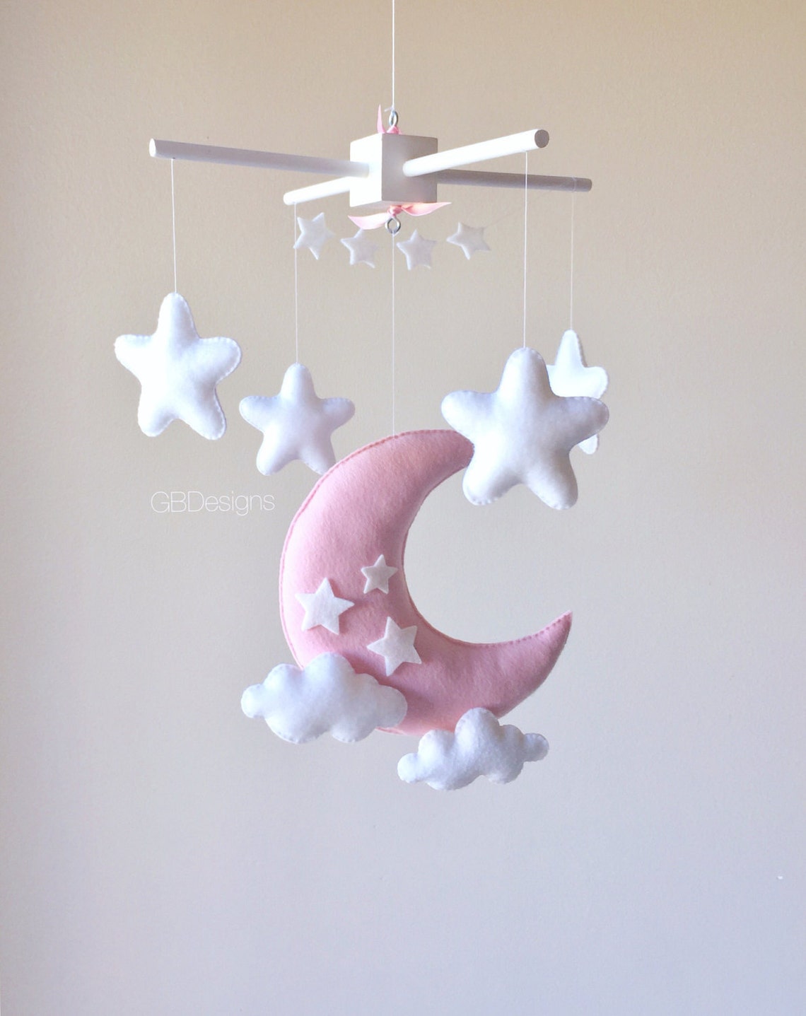 Baby Mobile Moon Mobile Moon Stars Mobile Pink and White - Etsy
