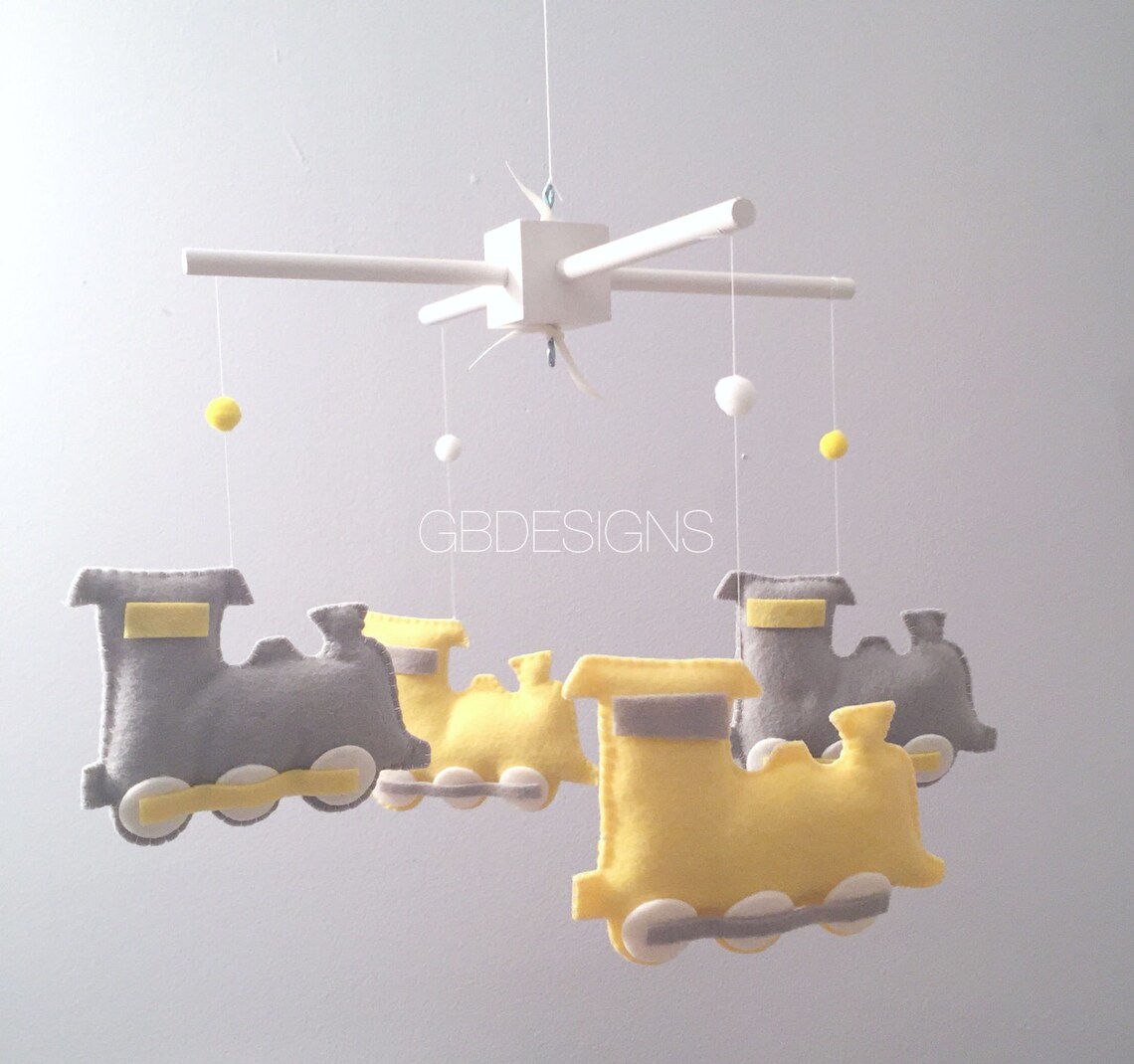 Baby Mobile baby Crib Mobile train Mobile Yellow and Gray - Etsy