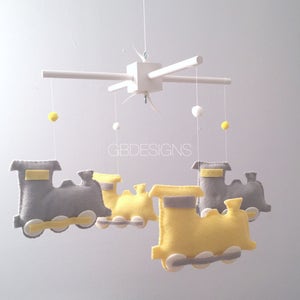 Baby Mobile -baby Crib Mobile -train Mobile - Yellow and Gray Mobile ...