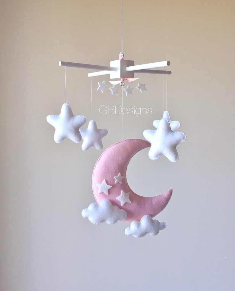 Baby Mobile Moon Mobile Moon Stars Mobile Pink and White - Etsy