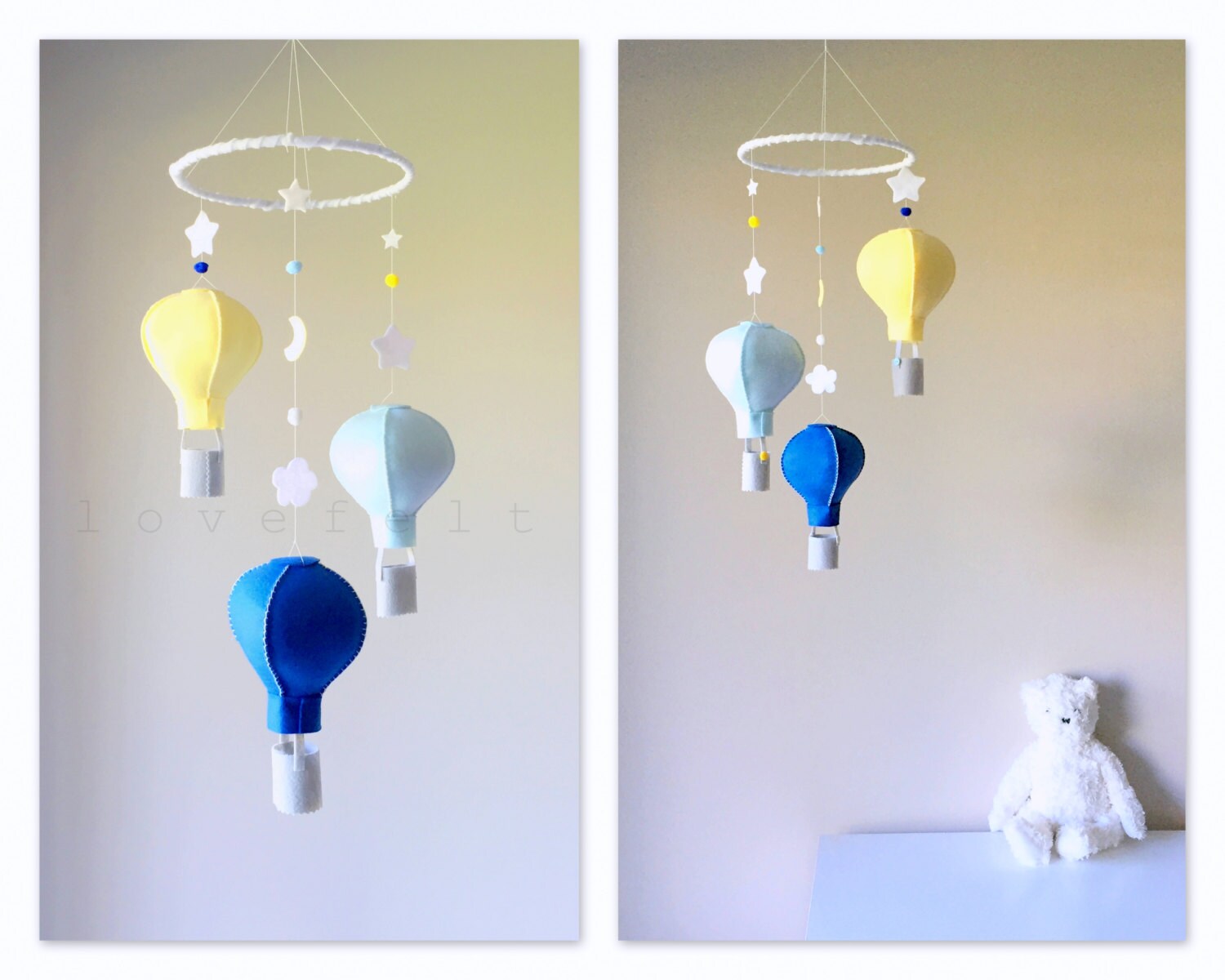 Baby mobile Hot air balloon mobile Cloud mobile Yellow | Etsy