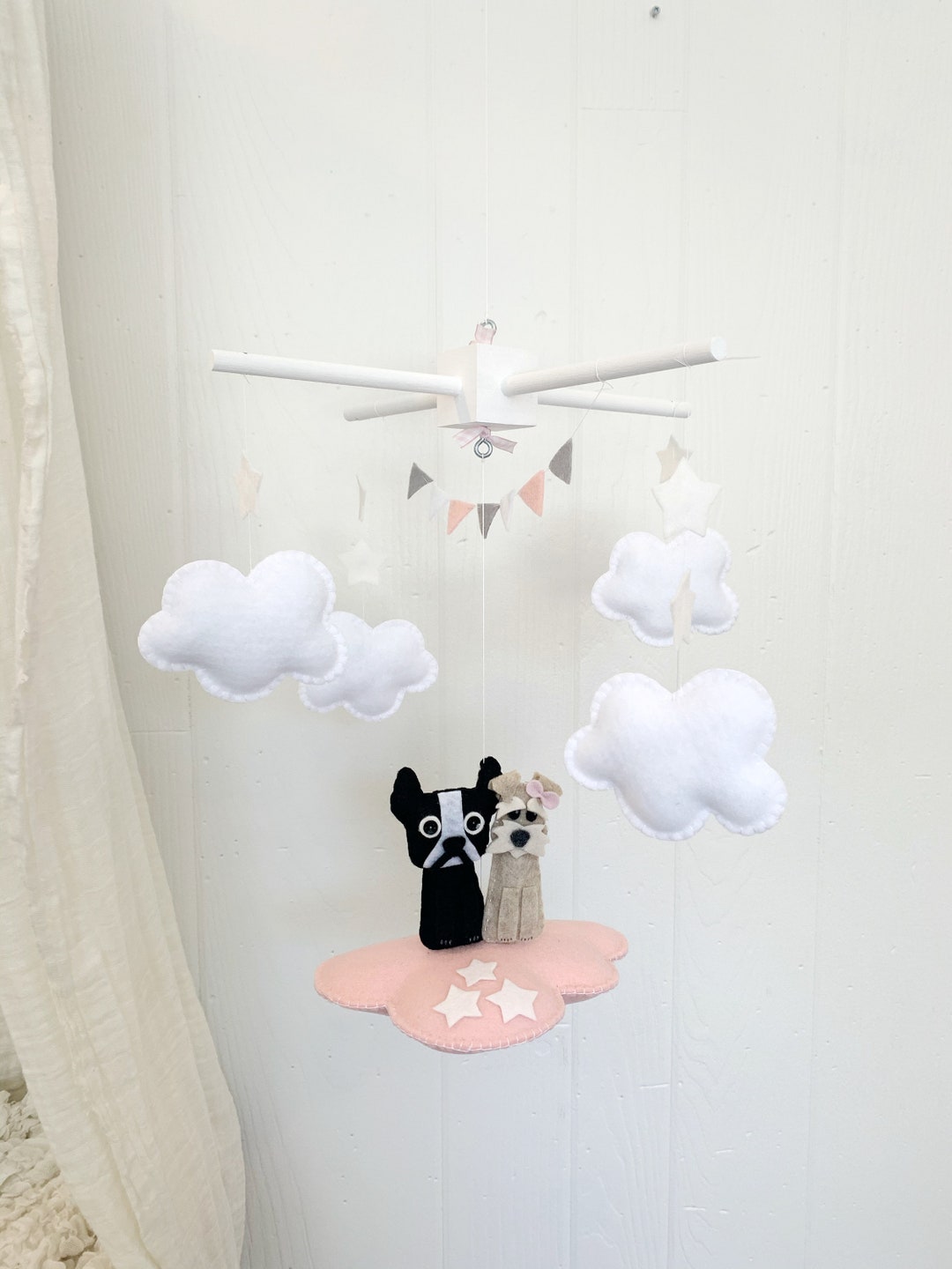 Custom Dog Baby Mobile, Pink and White Baby Crib Mobile, Baby Decor ...