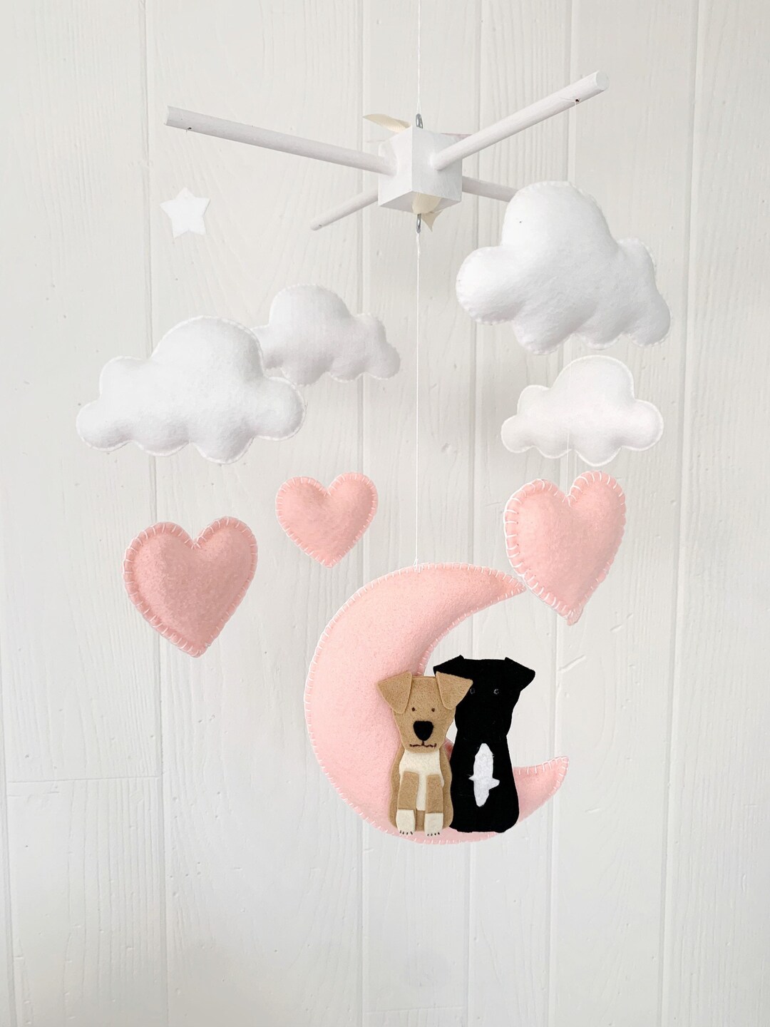 Custom Dog Baby Mobile - Pink and White Baby Crib Mobile - Baby Decor ...