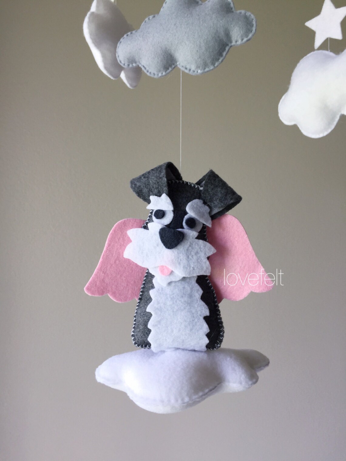 Felt Dog Custom Baby Mobile – Clouds, Stars, Angel Dog Nursery Decor ...