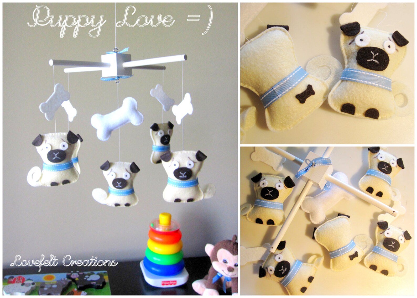 Baby Mobile Pug Mobile Dog Mobile Doggy Nursery Pug - Etsy