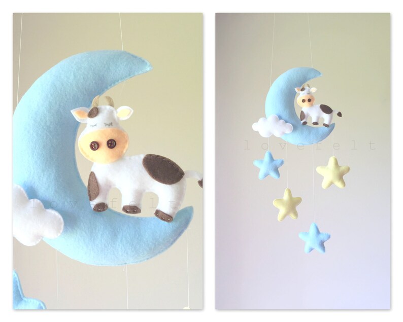 Baby Mobile Cow Over the Moon, Cow Mobile, Baby Boy Crib Mobile, Baby ...