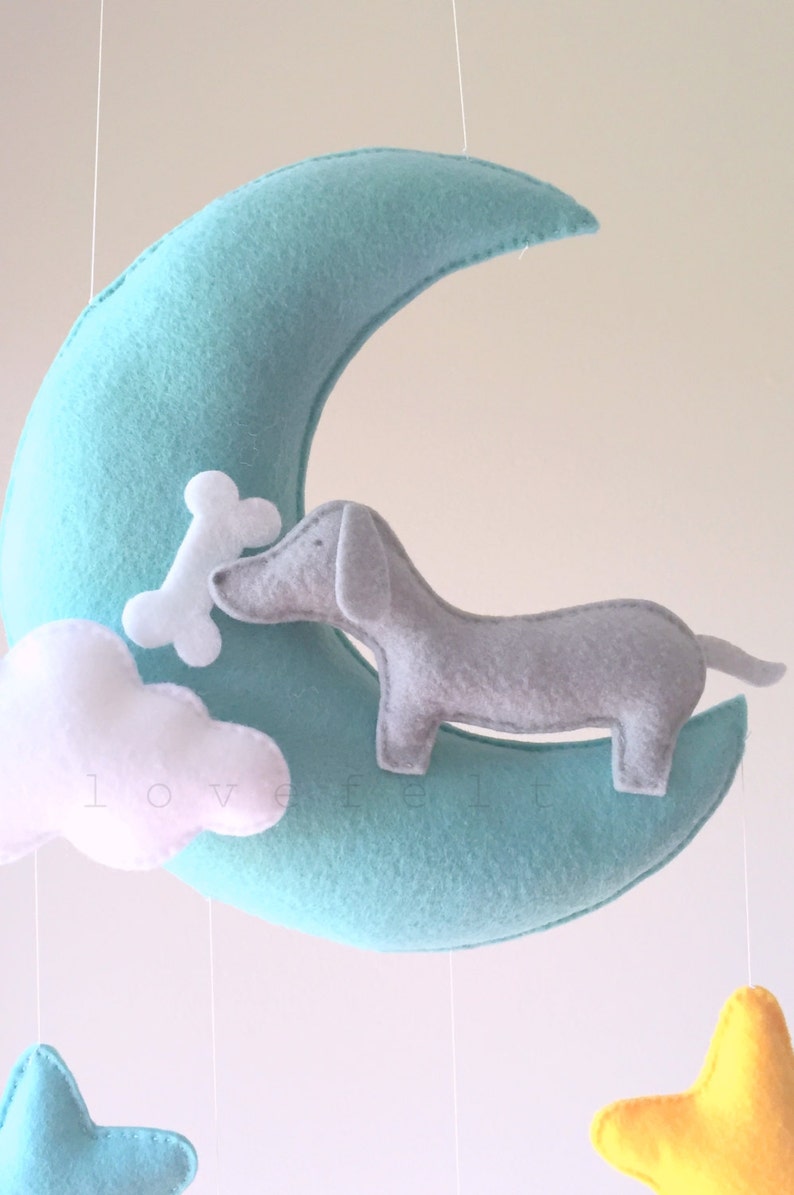 Custom Dachshund Baby Mobile – Handmade Felt Moon and Stars - Etsy